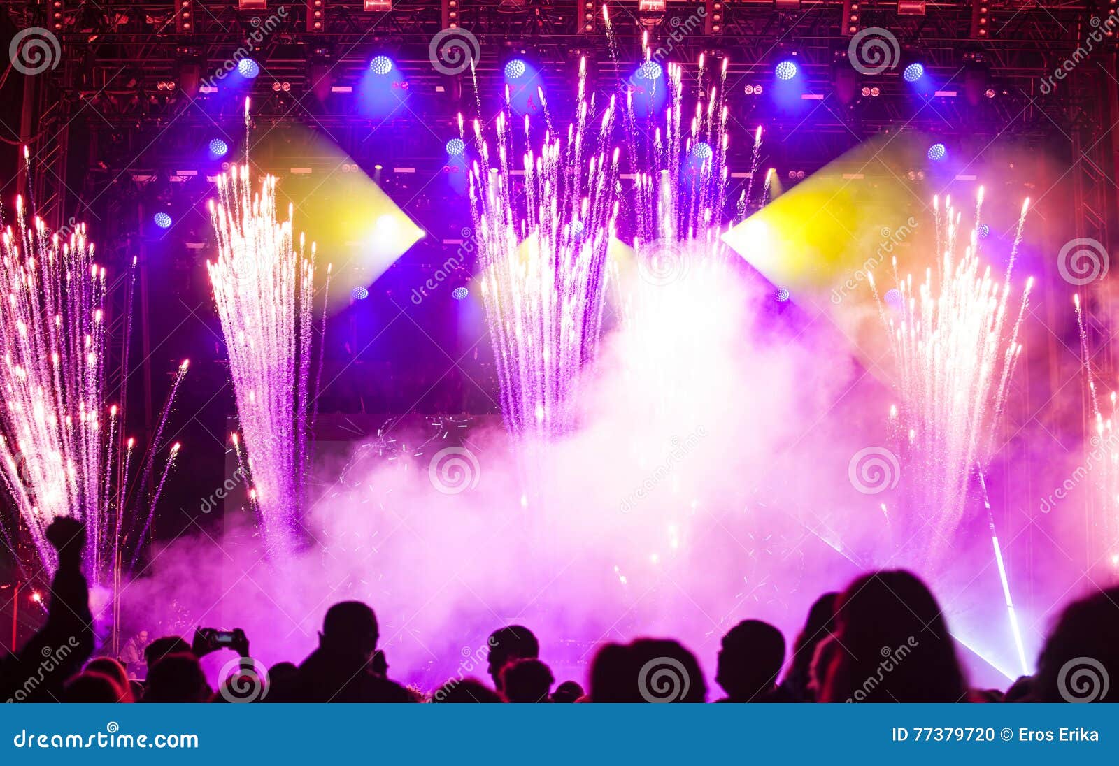 Cheering Crowd in Front of Stage Lights - Retro Photo Stock Photo ...