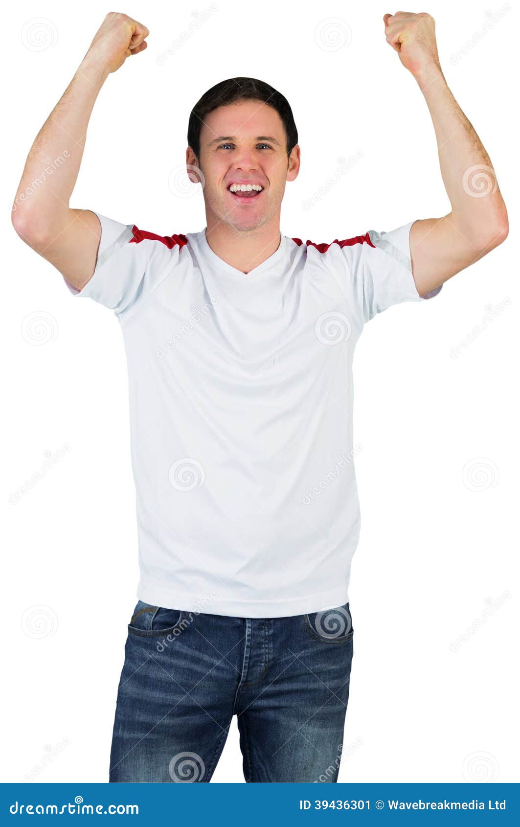 Cheering Football Fan in White Stock Image - Image of cheerful, smiling ...