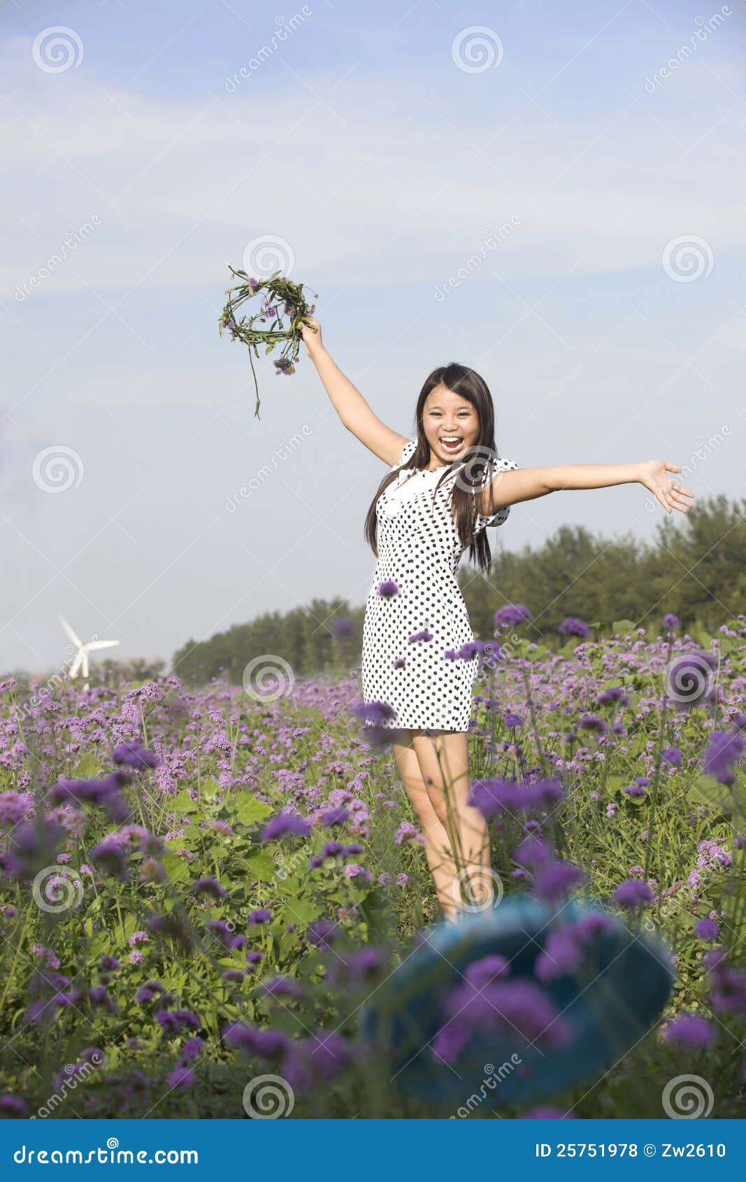A cheering girl in flower stock photo. Image of woman - 25751978