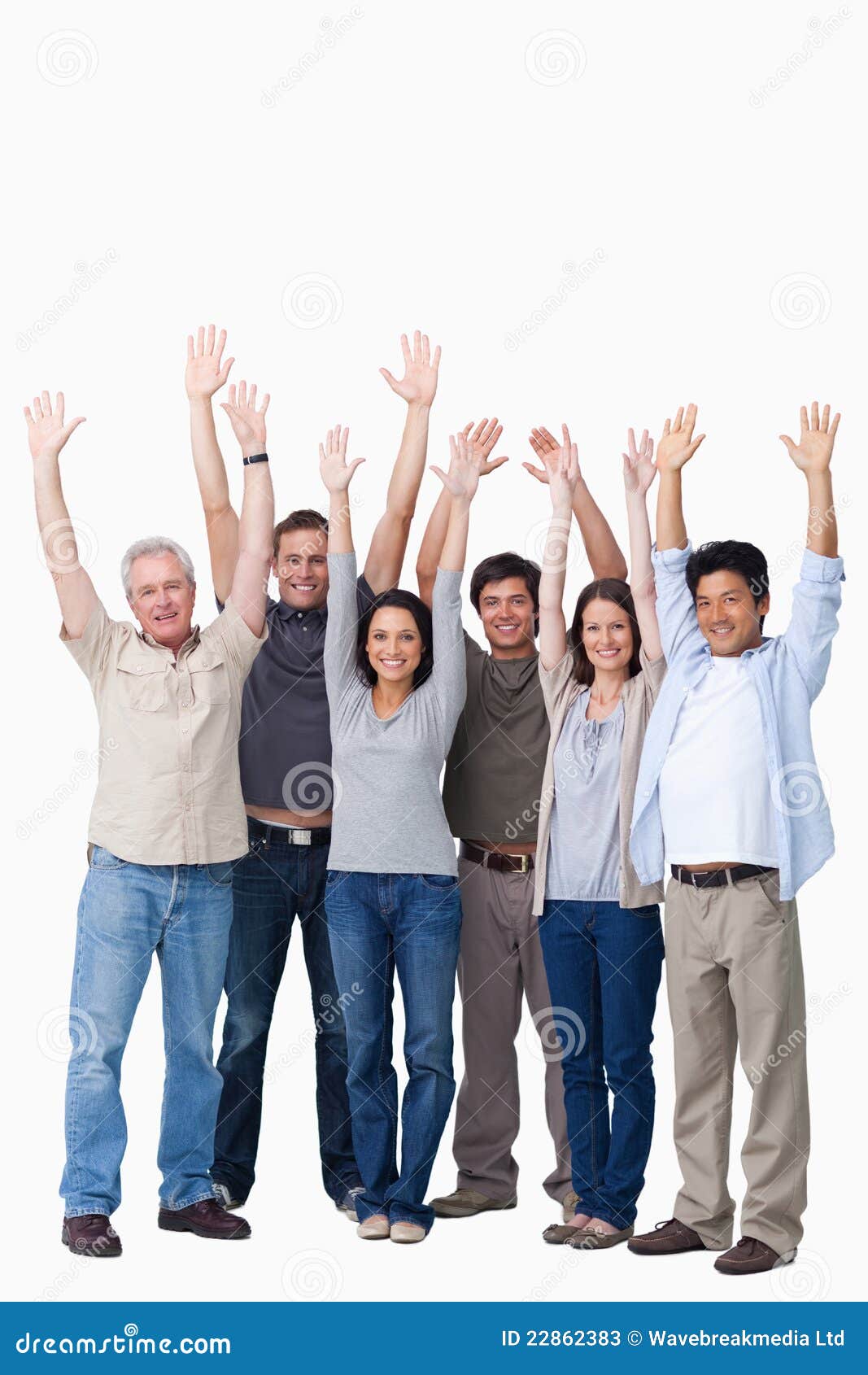 Cheering Group of Friends Raising Their Arms Stock Image - Image of ...