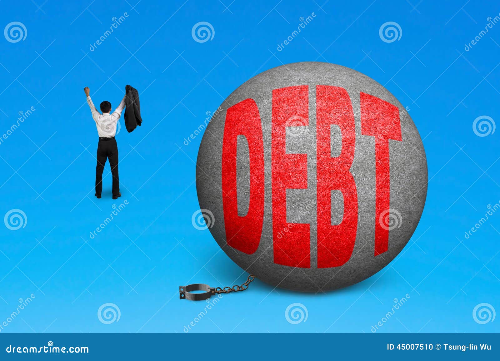 Cheering Man Free from Debt Ball Shackle Stock Photo - Image of heavy ...