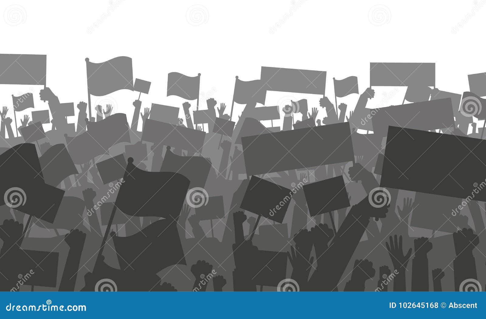 Cheering or Protesting Crowd with Flags Stock Vector - Illustration of ...