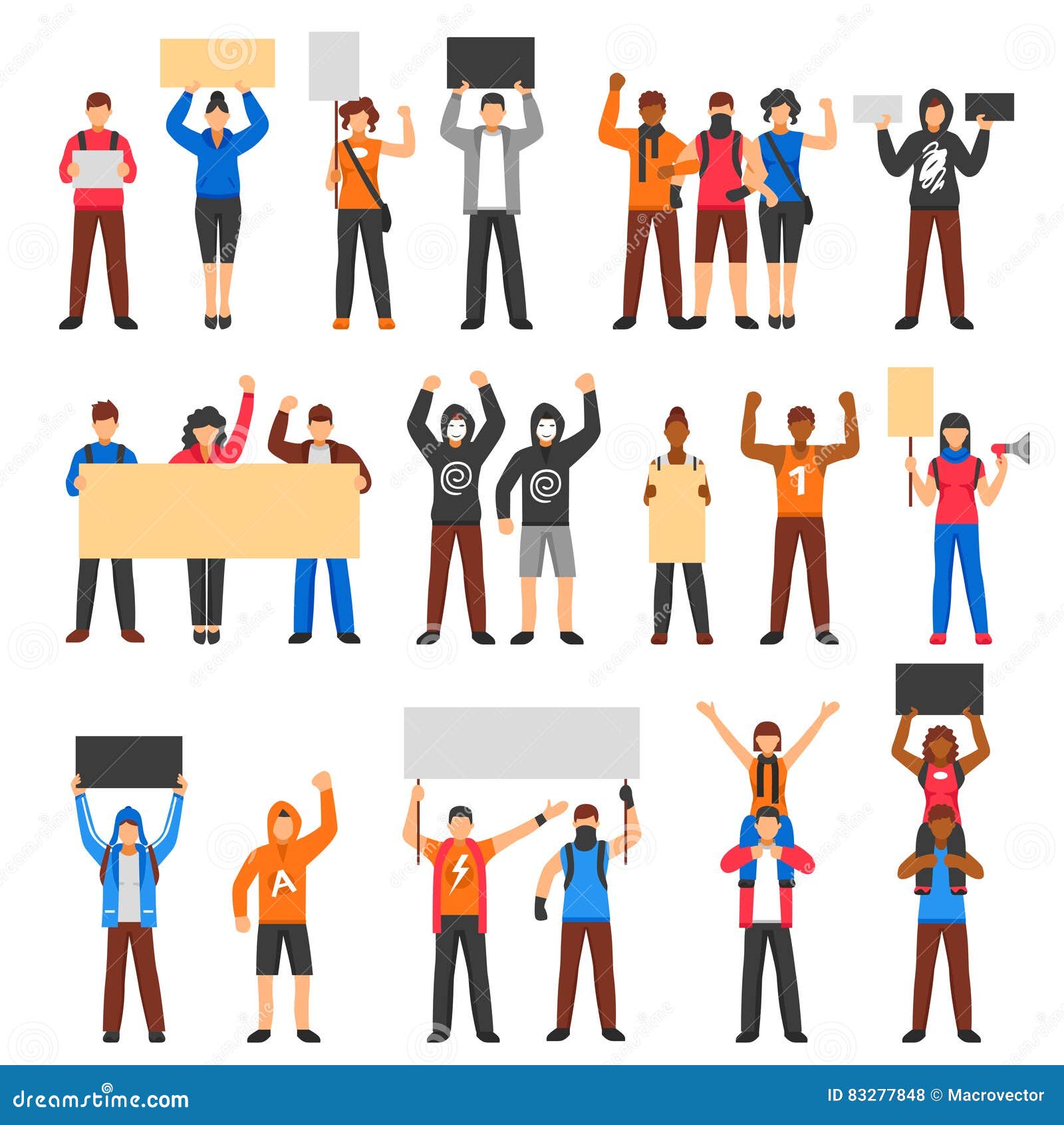 Cheering Or Protesting Crowd Silhouettes Cartoon Vector | CartoonDealer ...