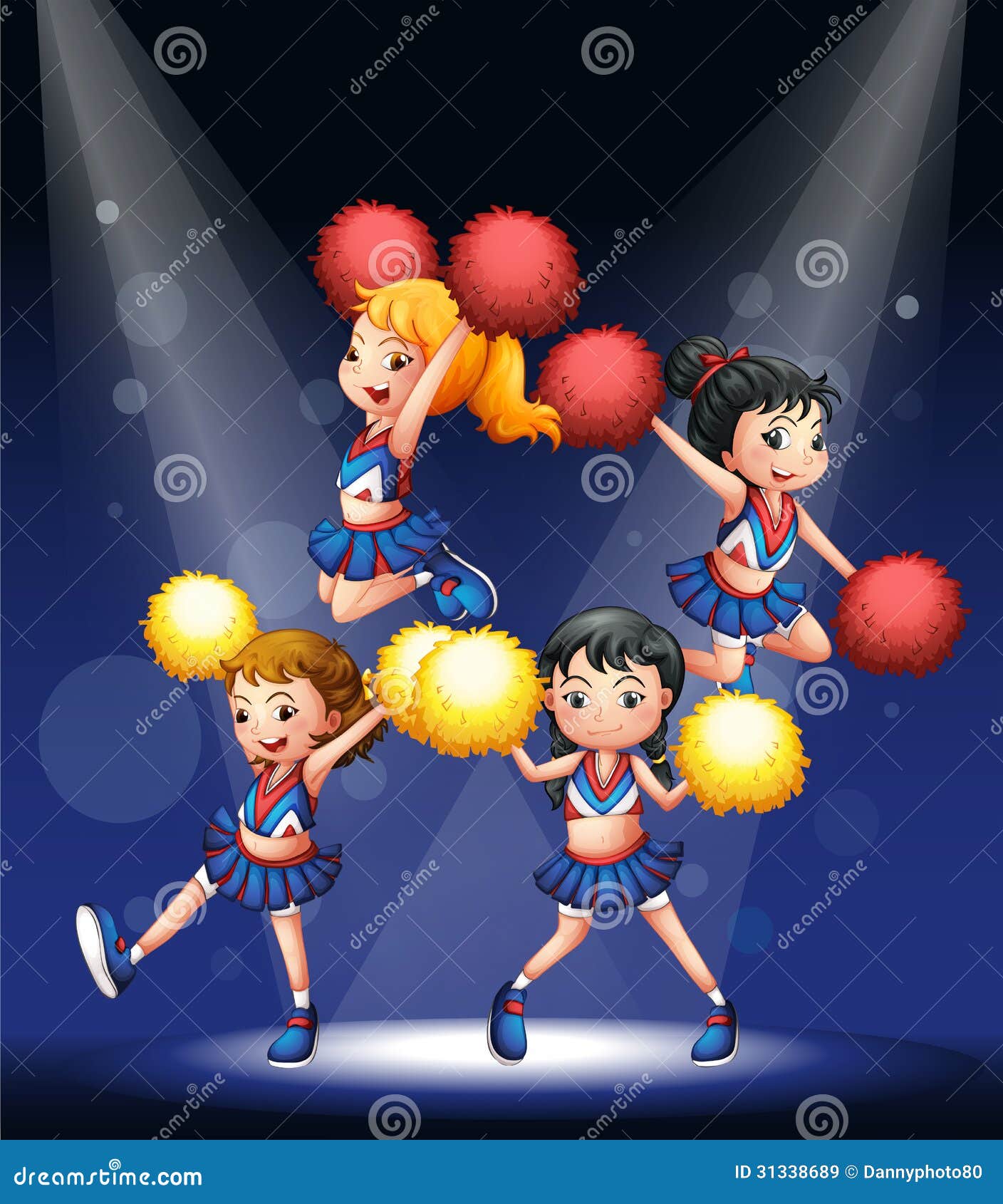 A Cheering Squad with Red and Yellow Pompoms Stock Vector ...