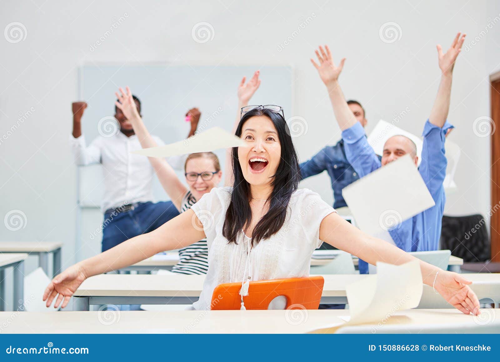 Cheering Students Group in a Seminar Stock Photo - Image of laugh ...
