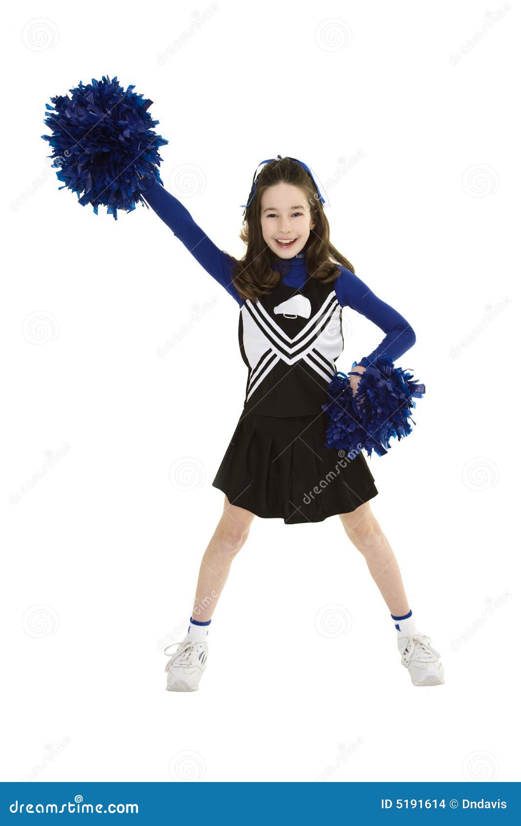 Nine Year Old Caucasian Girl Dressed In A Blue Cheerleader Outfit Stock ...