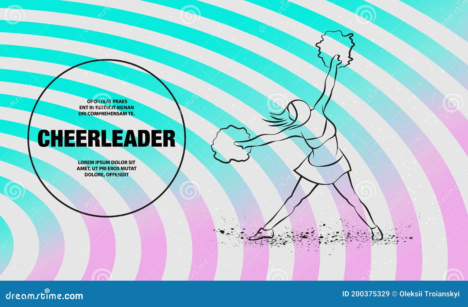 Cheerleader Dances with Pom Poms. Vector Outline of Sport Dance ...