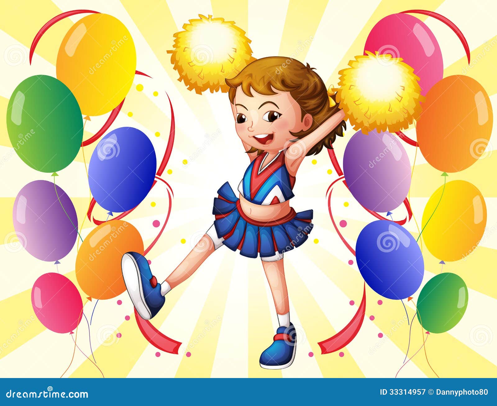 A Cheerleader Dancing in the Middle of the Balloons Stock Illustration ...