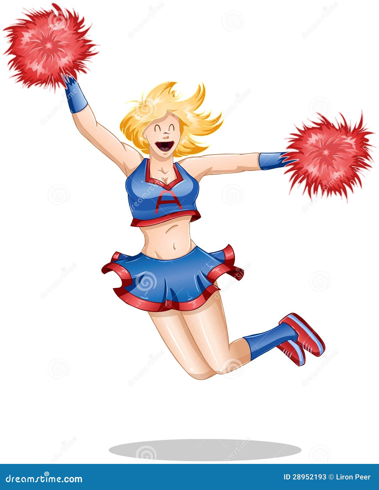 Cheerleader Jumps And Doing Splits With Pom Poms. Vector Sport ...