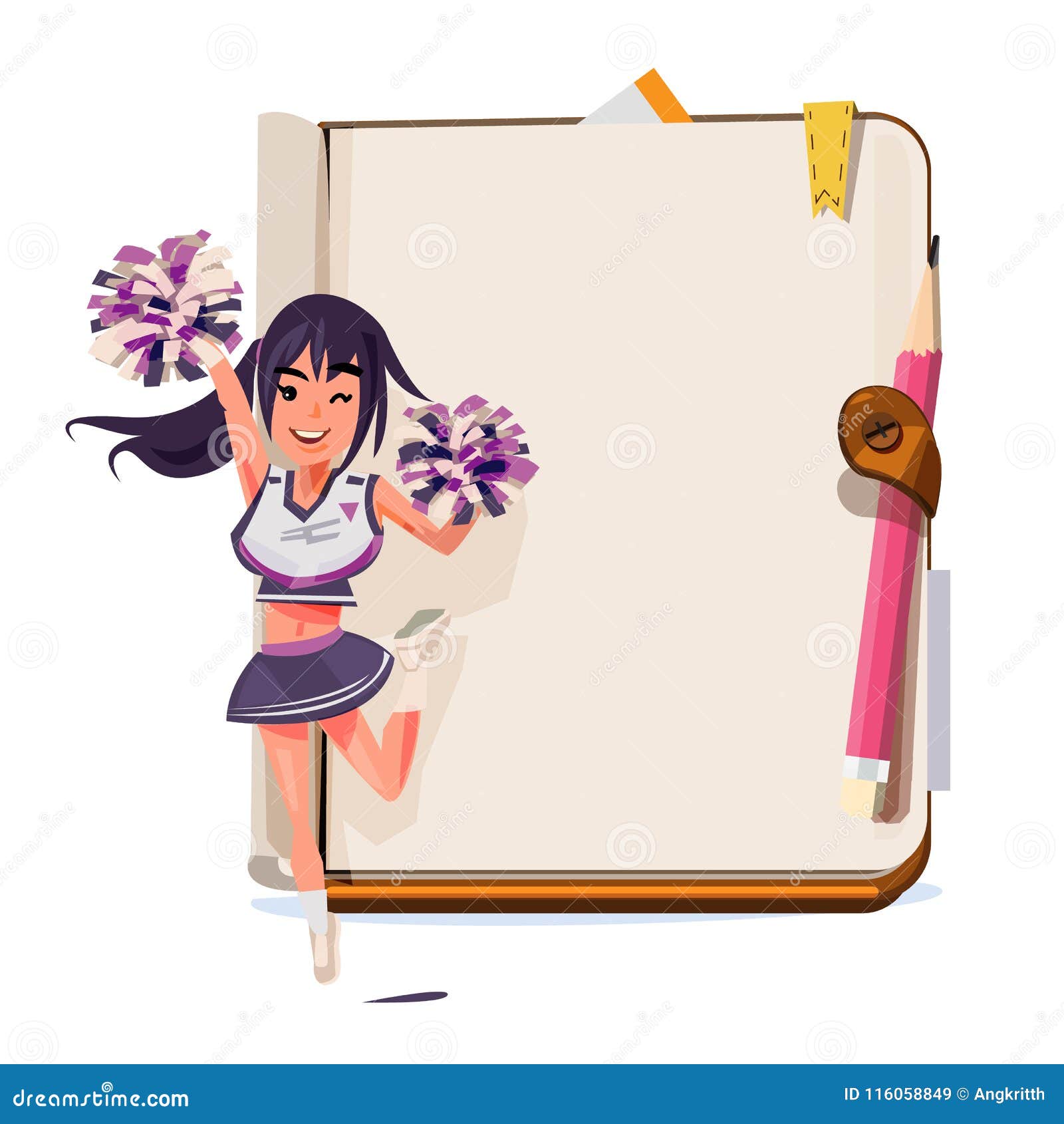 Cheerleader with Notebook Paper for Notes. Cheers Up Concept - V Stock ...