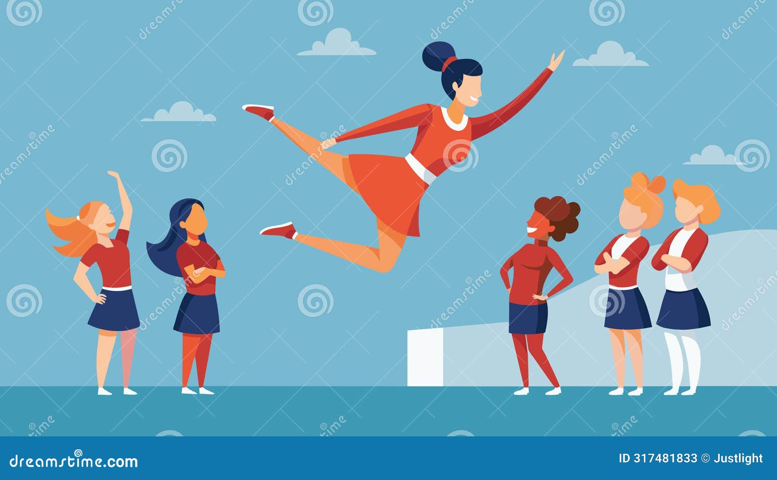 A Cheerleader Performing A Showstopping Back Tuck With The Rest Of The ...