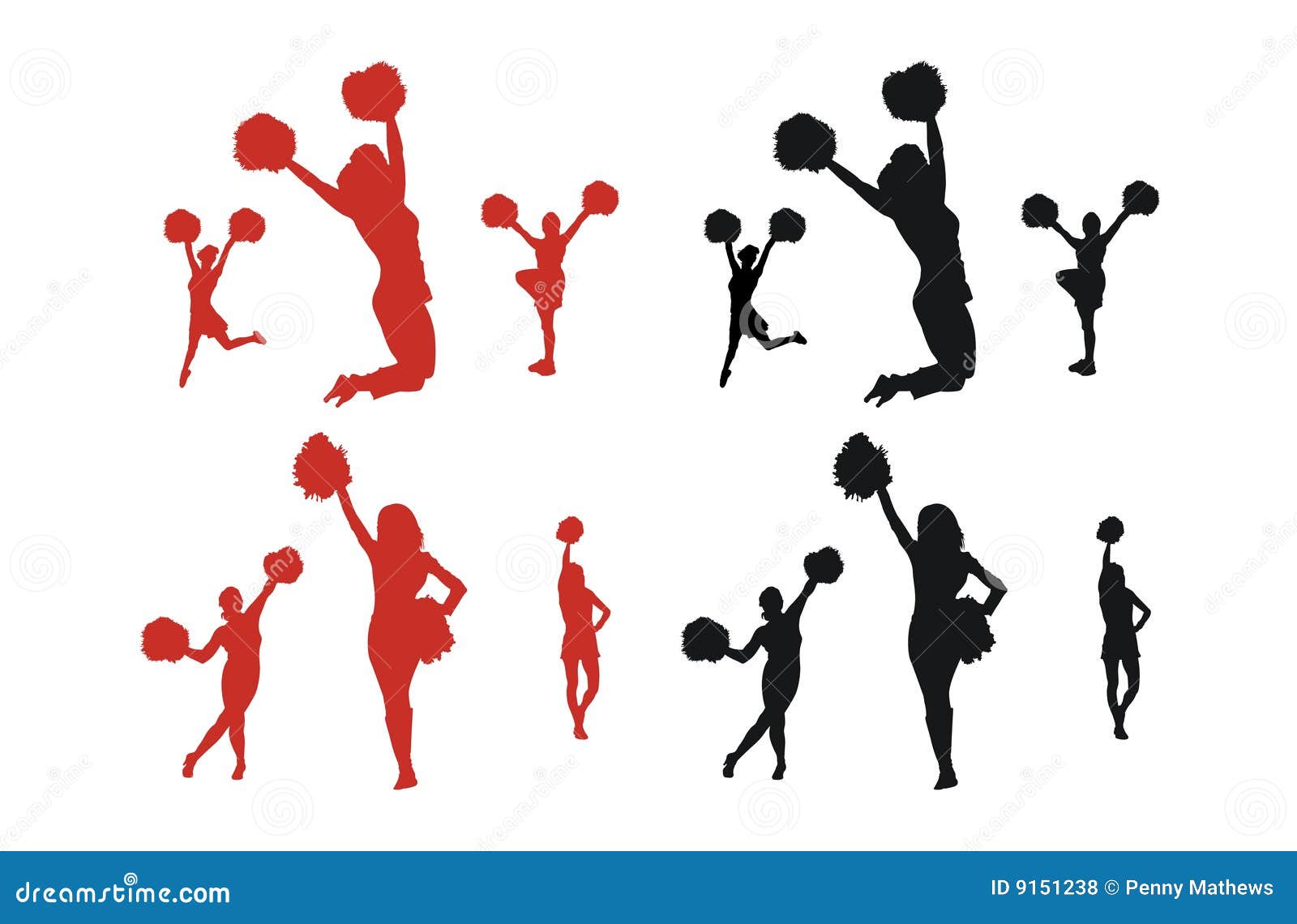 Cheerleader Silhouettes stock vector. Illustration of pompoms - 9151238