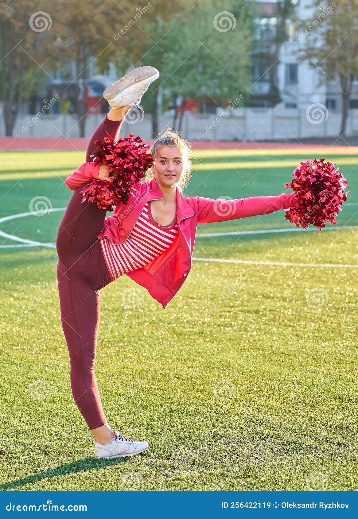 Cheerleaders in Action at the Stadium Stock Image - Image of smiling ...