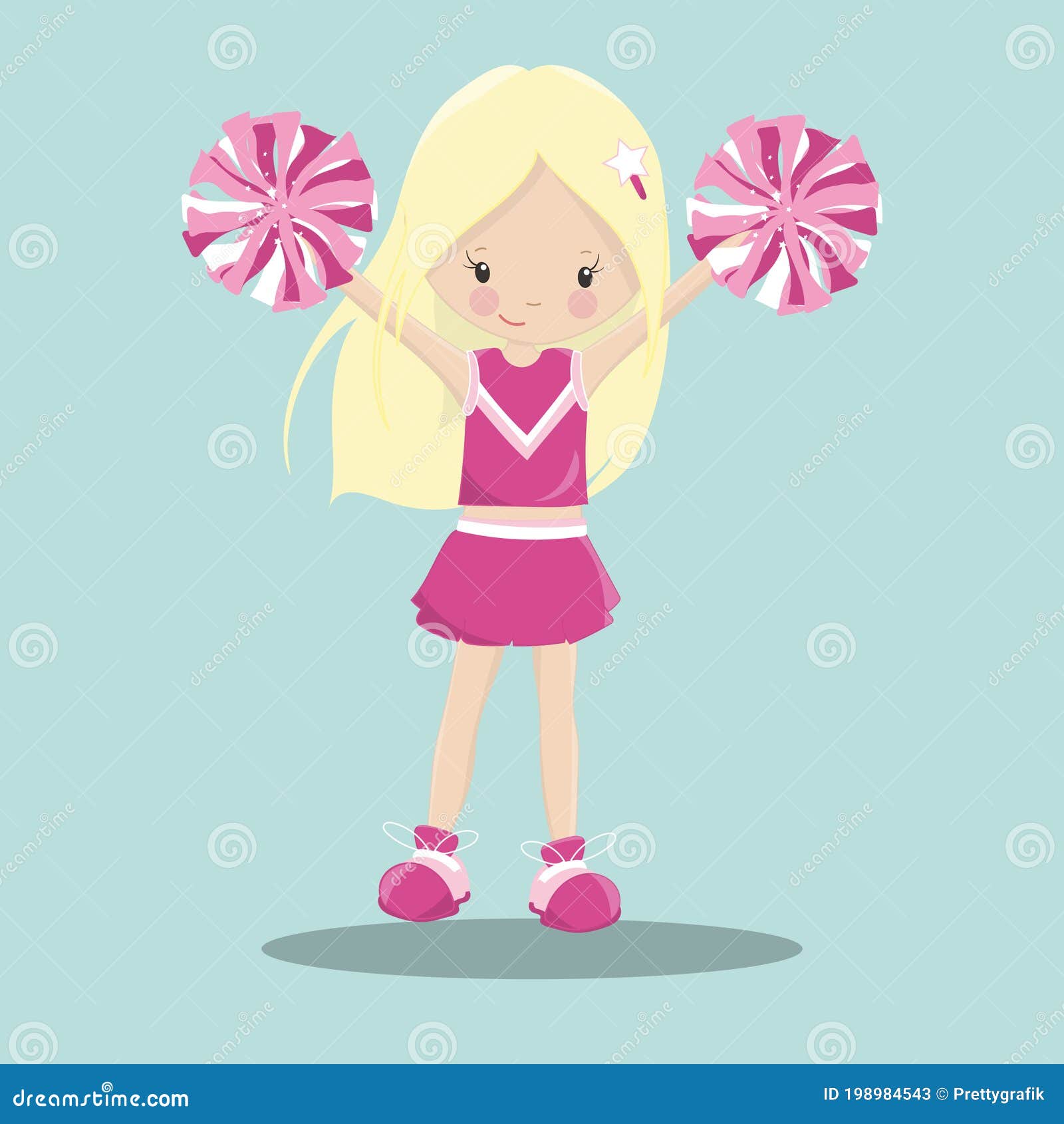 Cartoon Cheerleaders Girls Sport Fan Dancing Cheerleading Woman Team ...