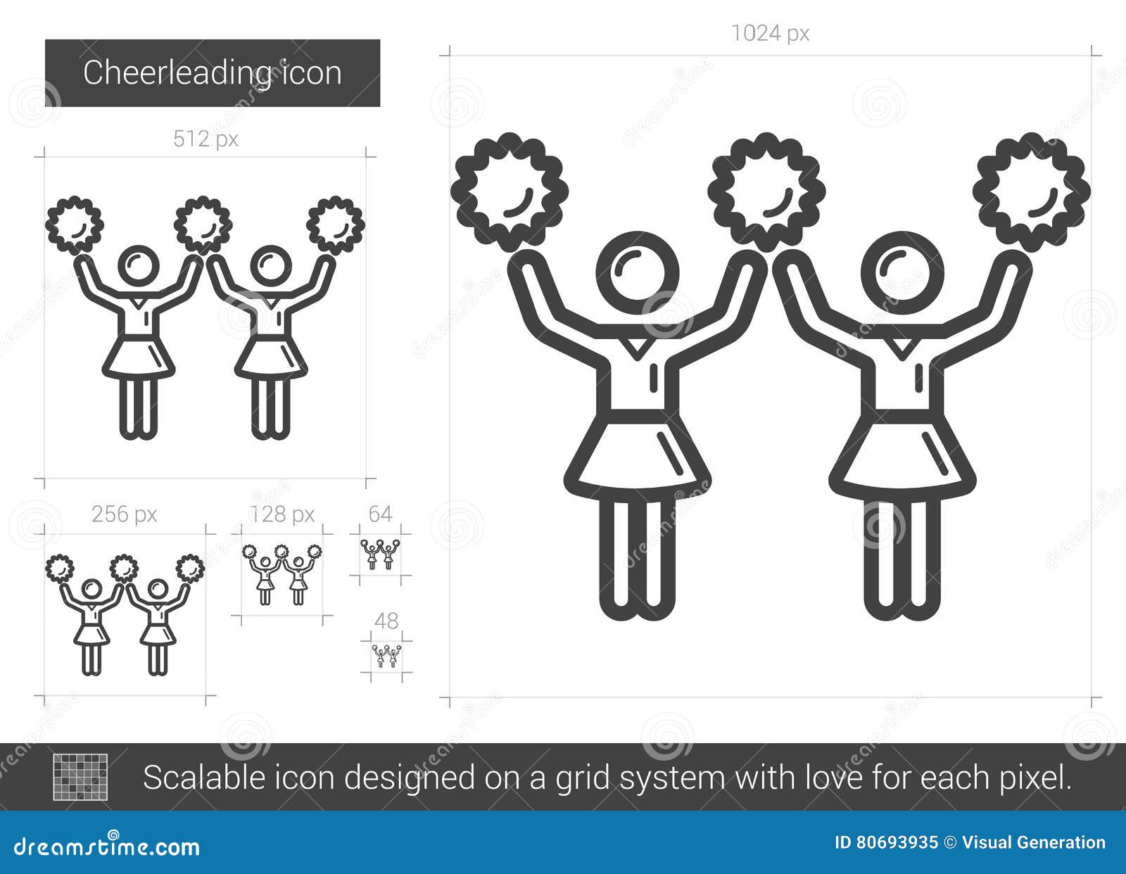 Cheerleading line icon. stock vector. Illustration of female - 80693935