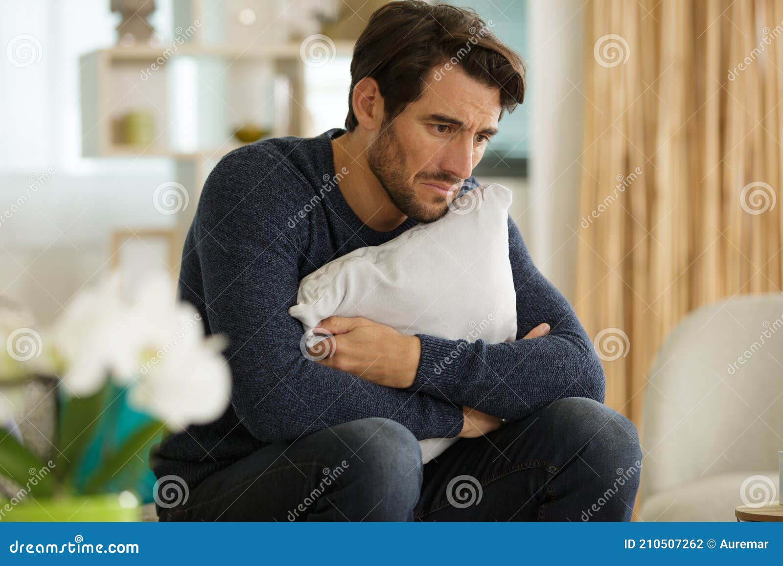 Cheerless Depressed Sad Man on Sofa Stock Photo - Image of difficulty ...