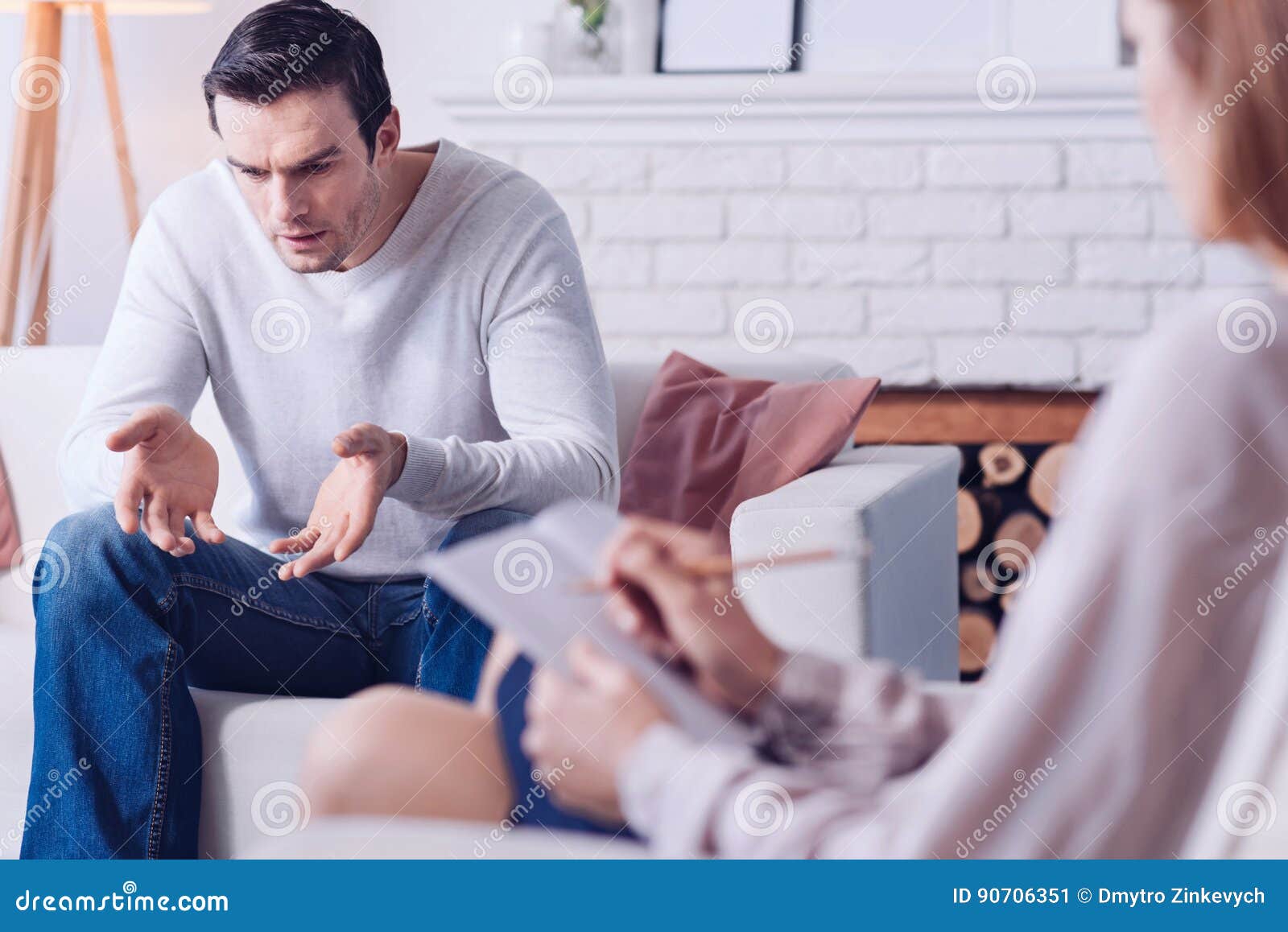 Cheerless Handsome Man Sharing His Problems Stock Image - Image of ...