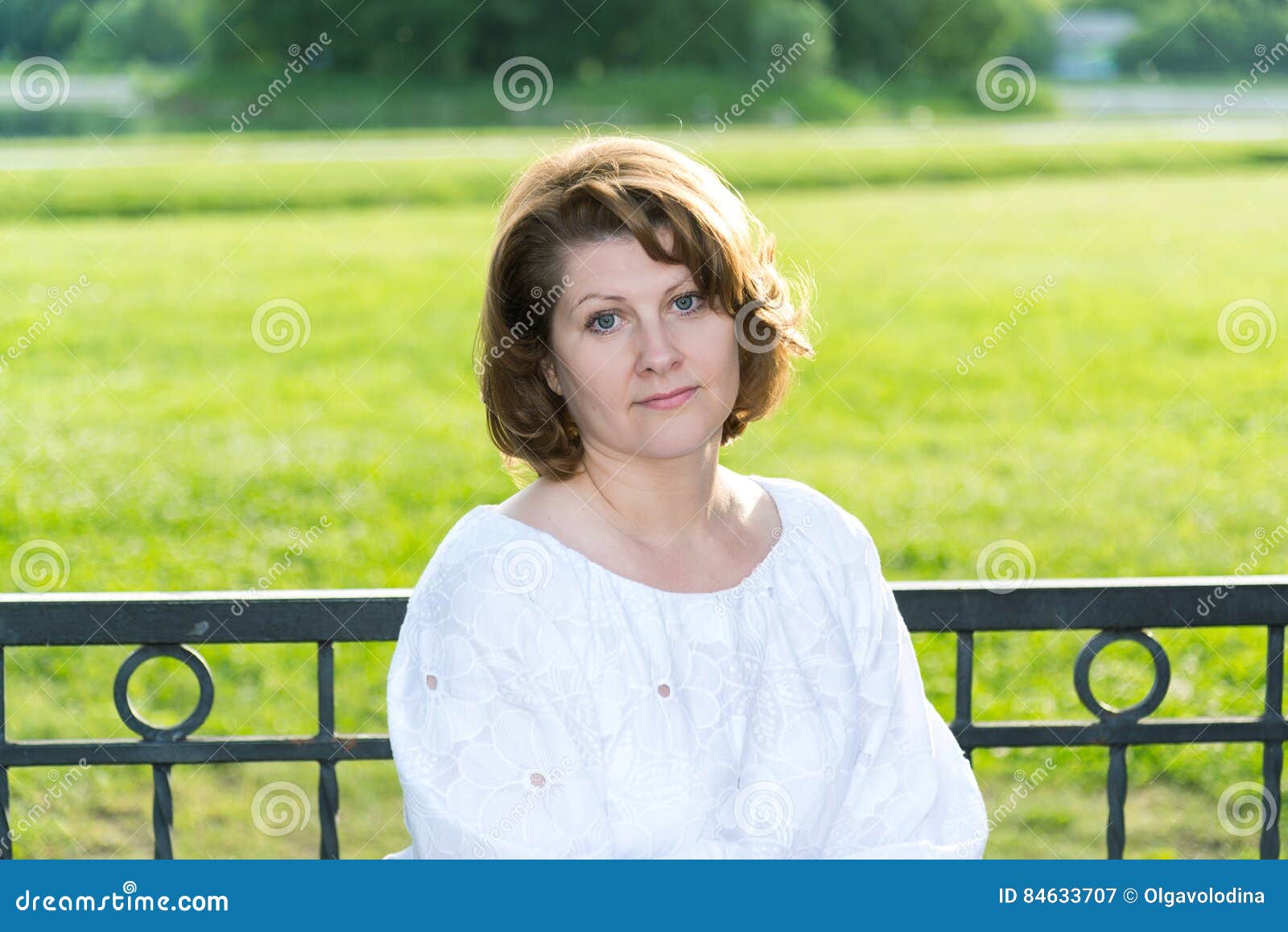 Cheerless Woman in Park on a Bench Stock Image - Image of positive ...