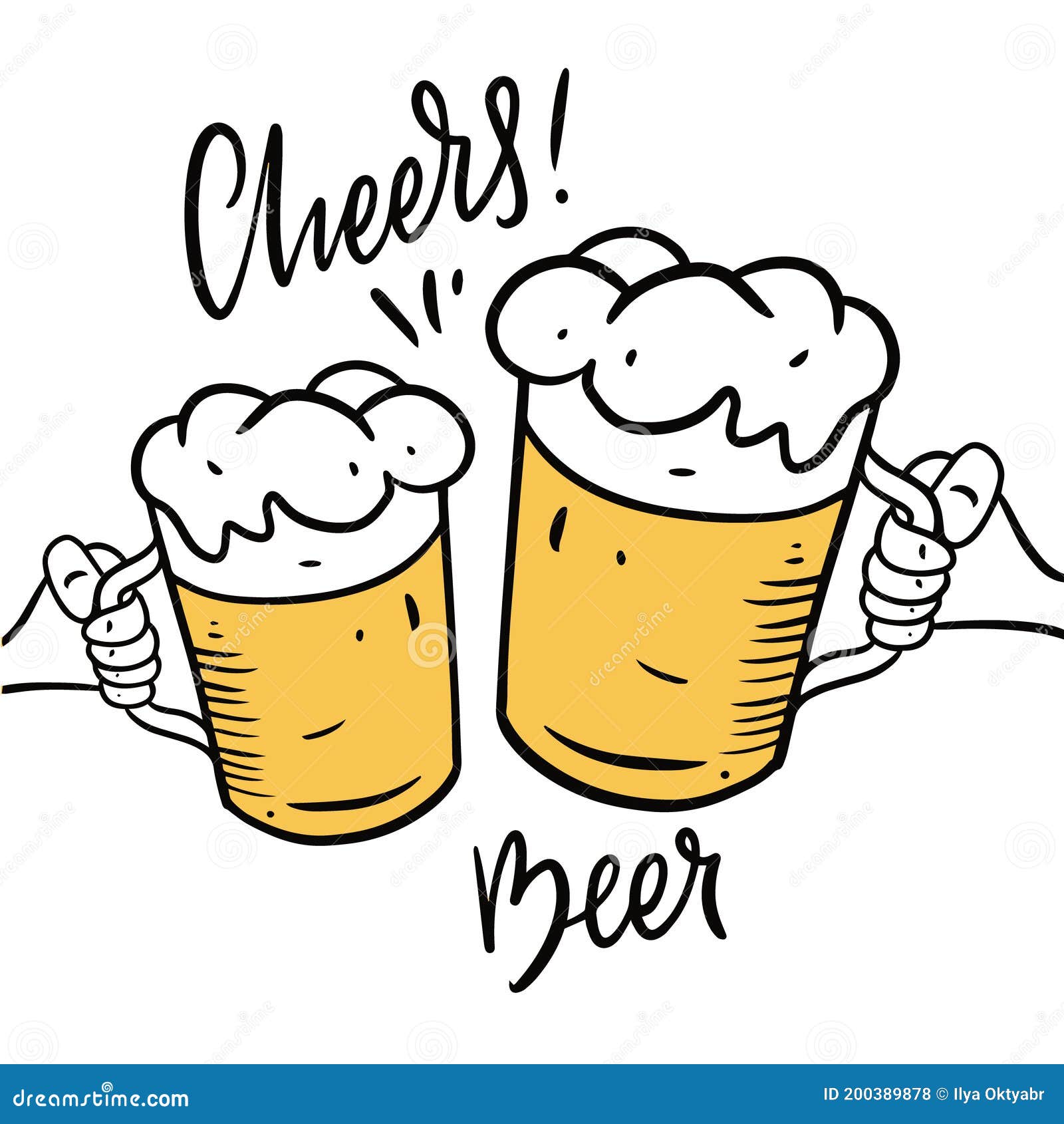 Cheers Beer. Hand Drawn Vector Illustration Isolated Stock Illustration ...