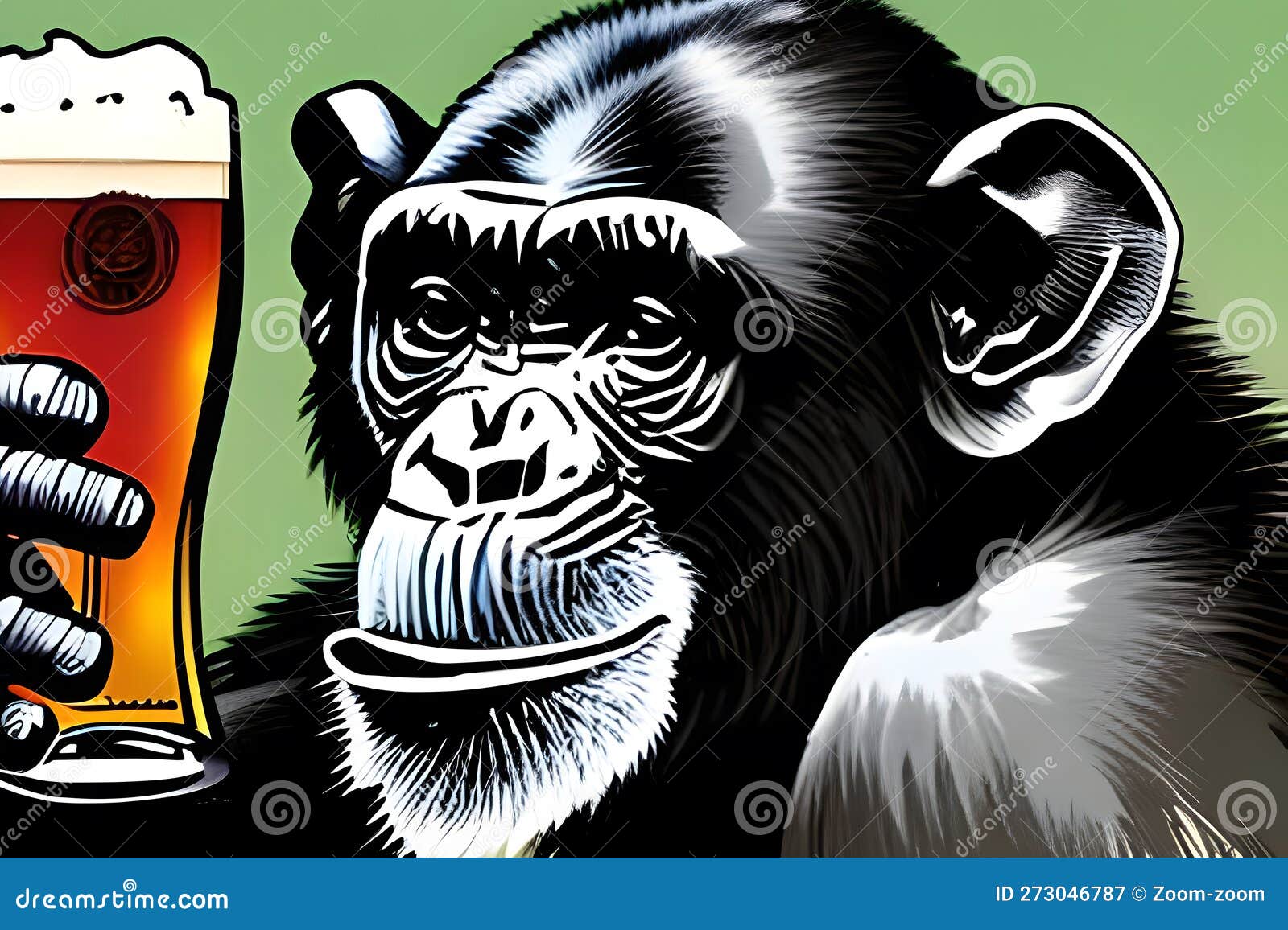 Cheers! - Chimpanzee with Beer Glass Stock Illustration - Illustration ...