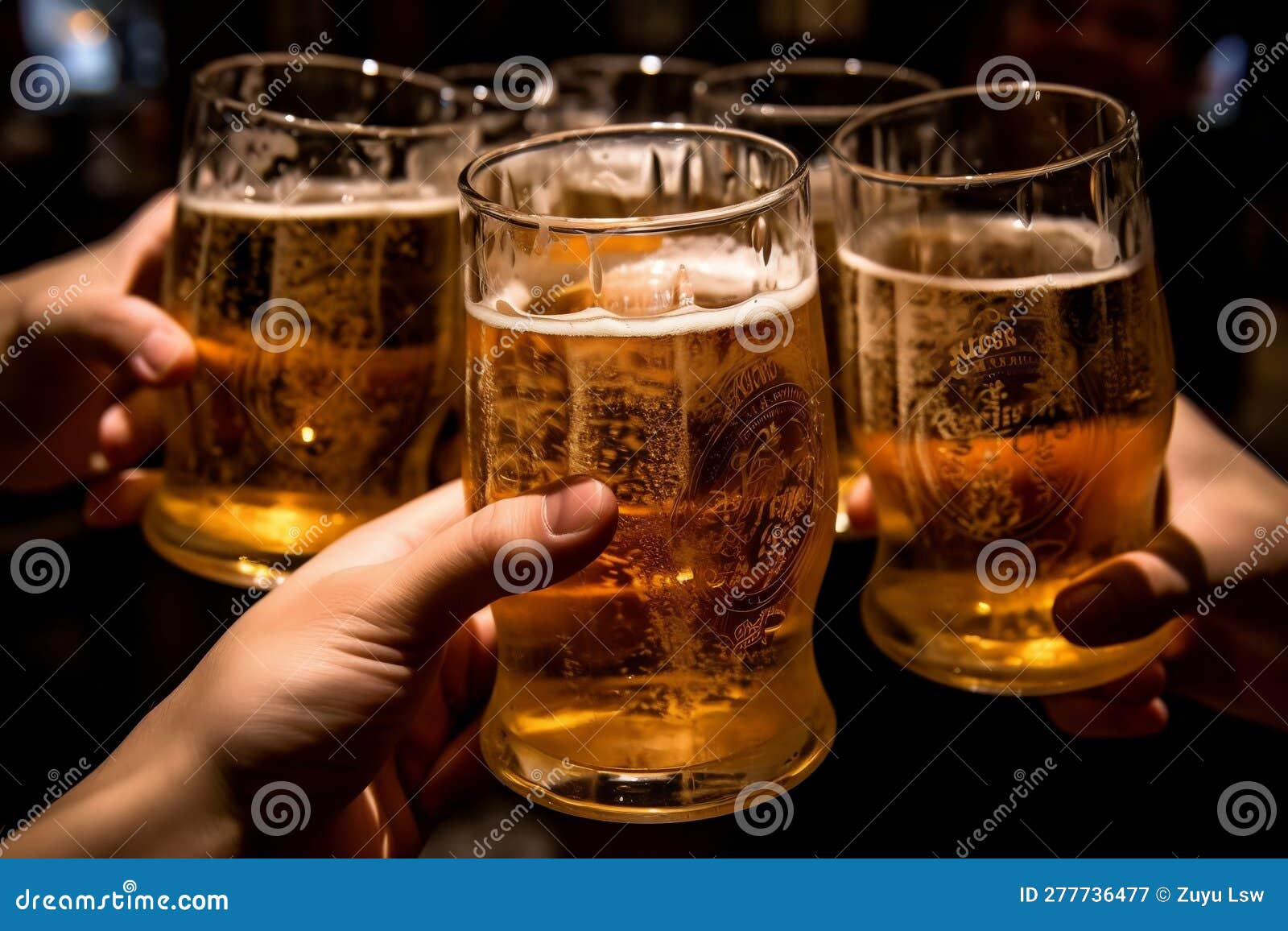 Cheers Clink Glasses Happy Friends Cheering Beer Glasses At Brewery