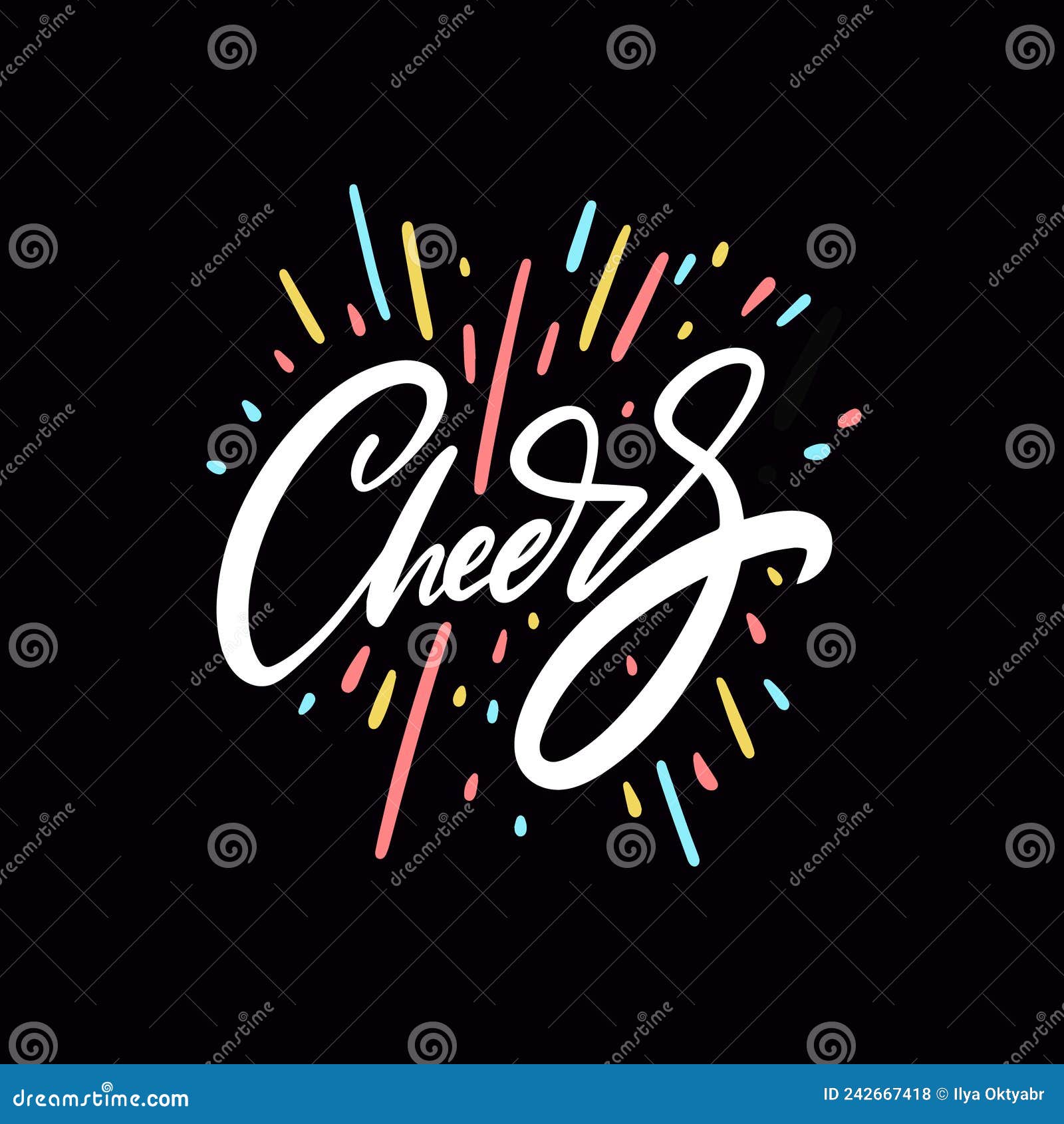 Cheers Modern Script Typography Lettering Phrase. White Color ...