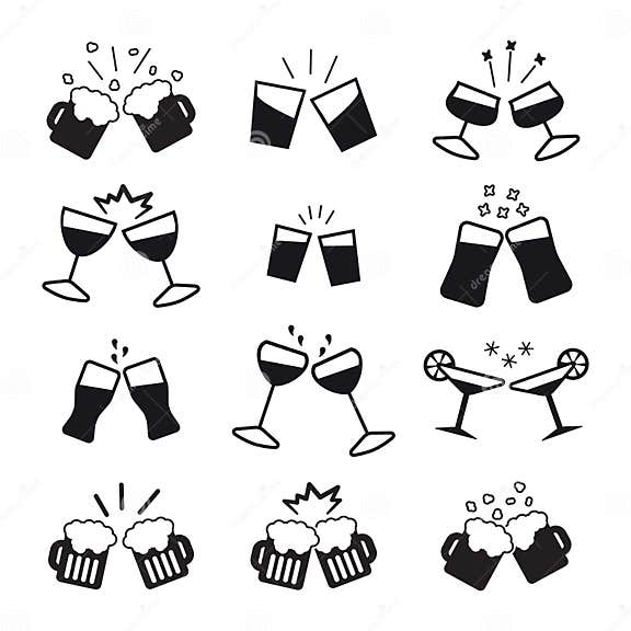 Cheers with Various Glasses Icon Set. Vector Stock Vector ...