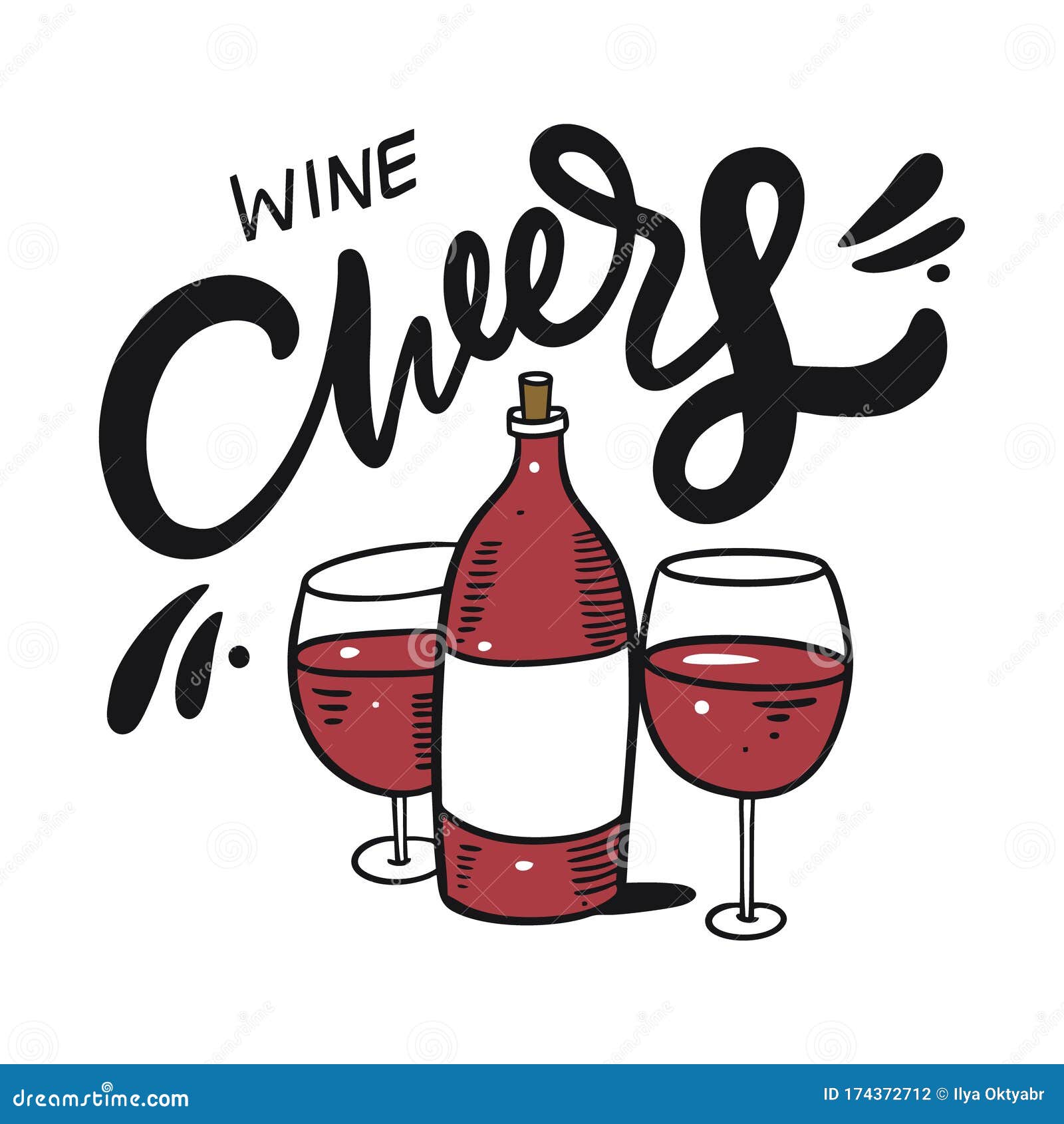 Cheers With Wine Glasses Hand Drawn Vector Illustration Cartoon Style