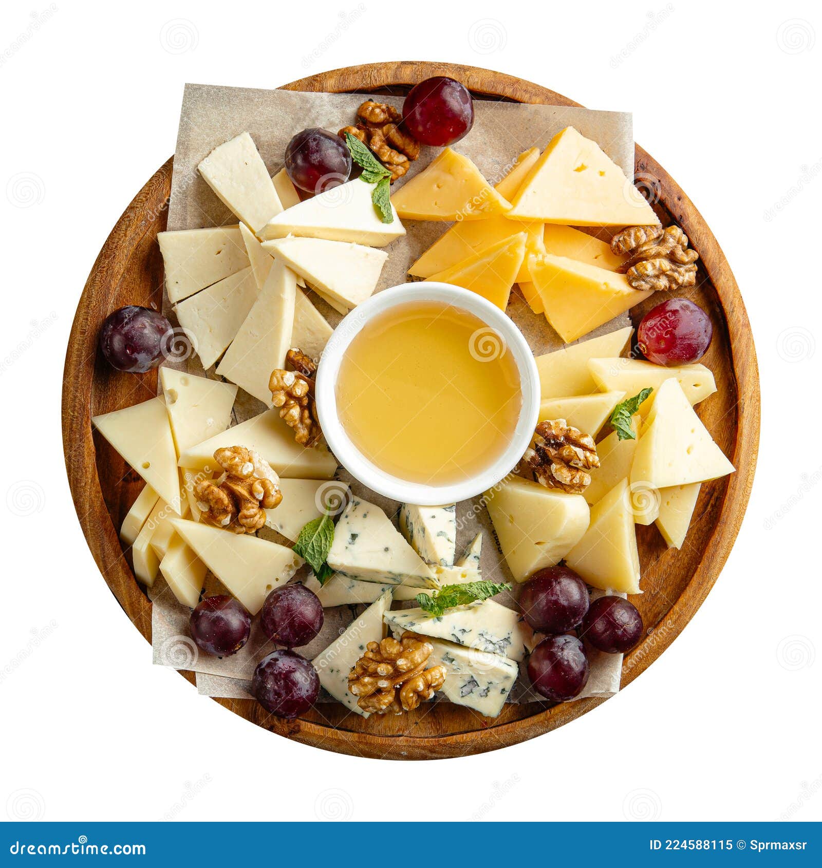 Cheese Appetizer Platter with Grapes and Honey Stock Image - Image of ...