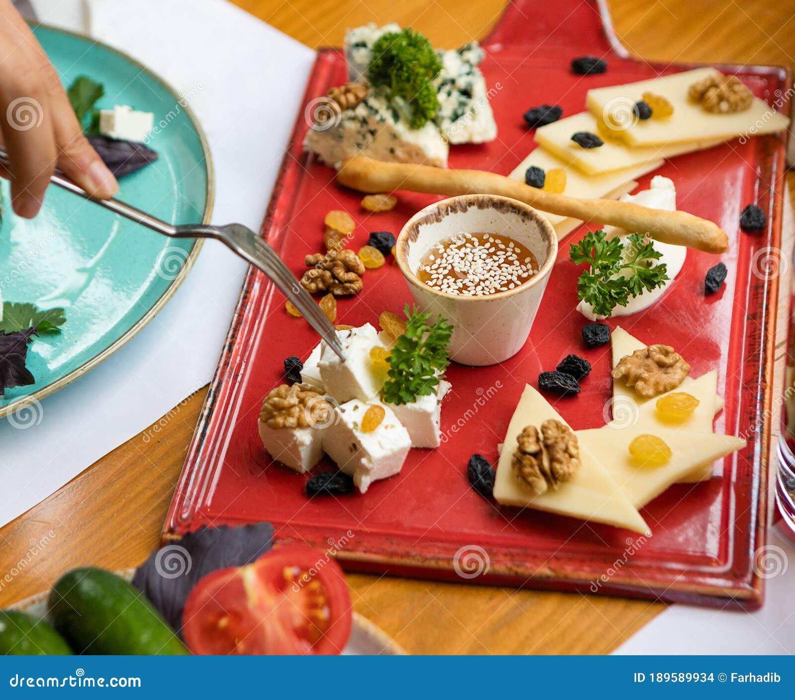 Cheese Assorti on the Red Plate Stock Photo - Image of buffet, apricot ...