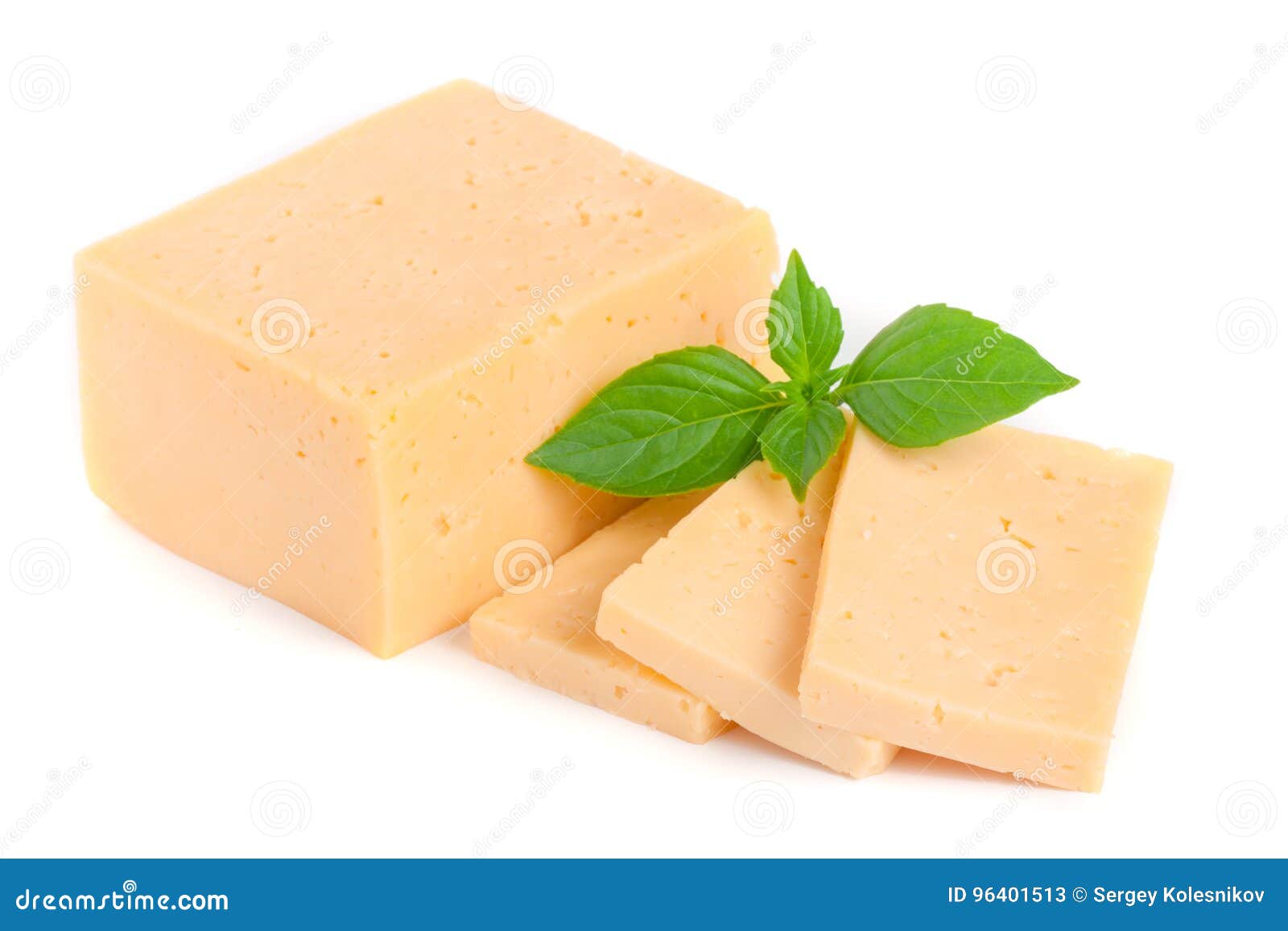 Cheese with Basil Leaves Isolated on White Background Stock Image ...