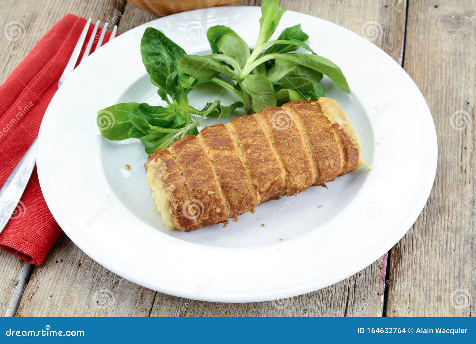Cheese and Bechamel Puff Pastry Stock Photo - Image of lettuce, plate ...