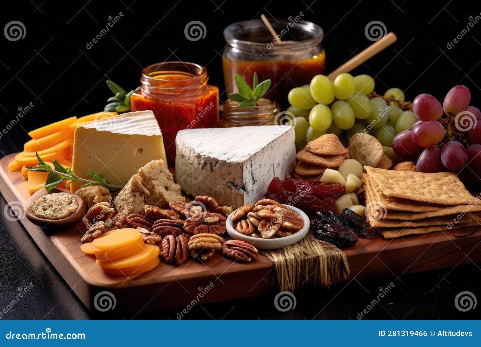 Cheese Board with Assorted Cheeses, Nuts and Crackers Stock ...