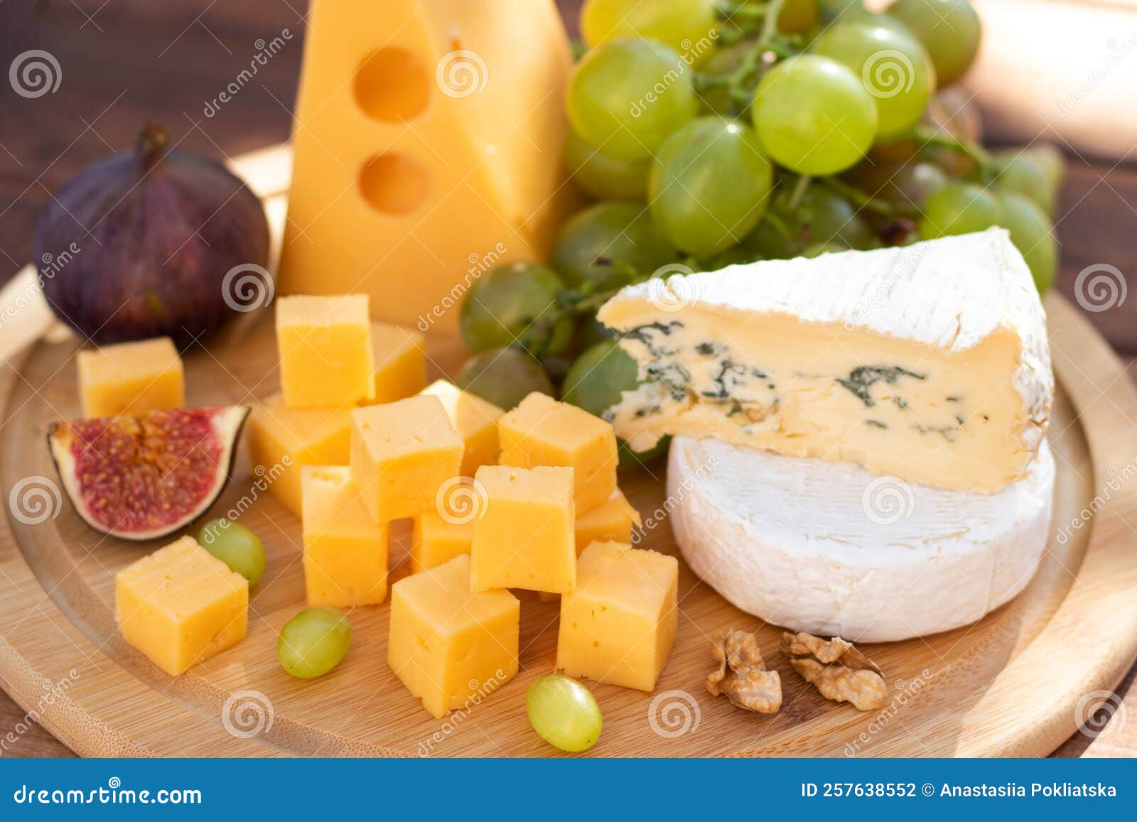 Cheese Board with Different Types of Cheese Close-up. Brie, Camembert ...