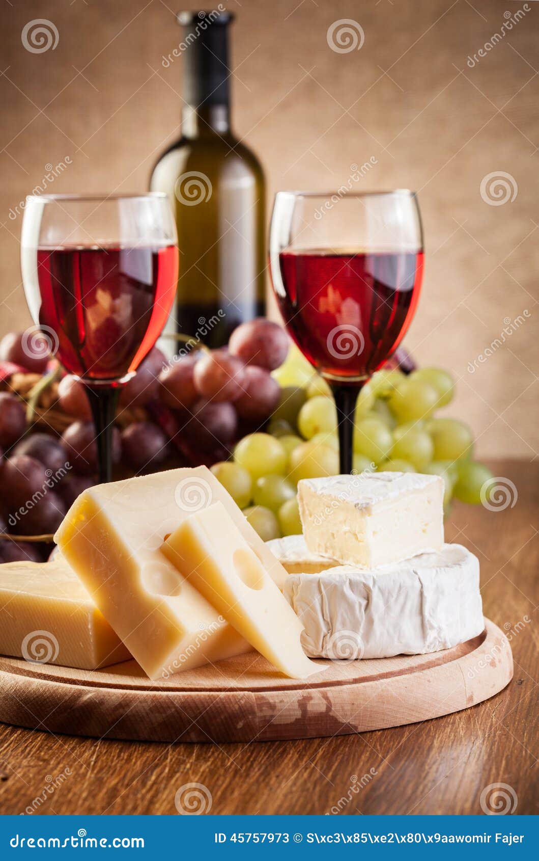 Cheese with a Bottle and Glasses of Red Wine Stock Image - Image of ...
