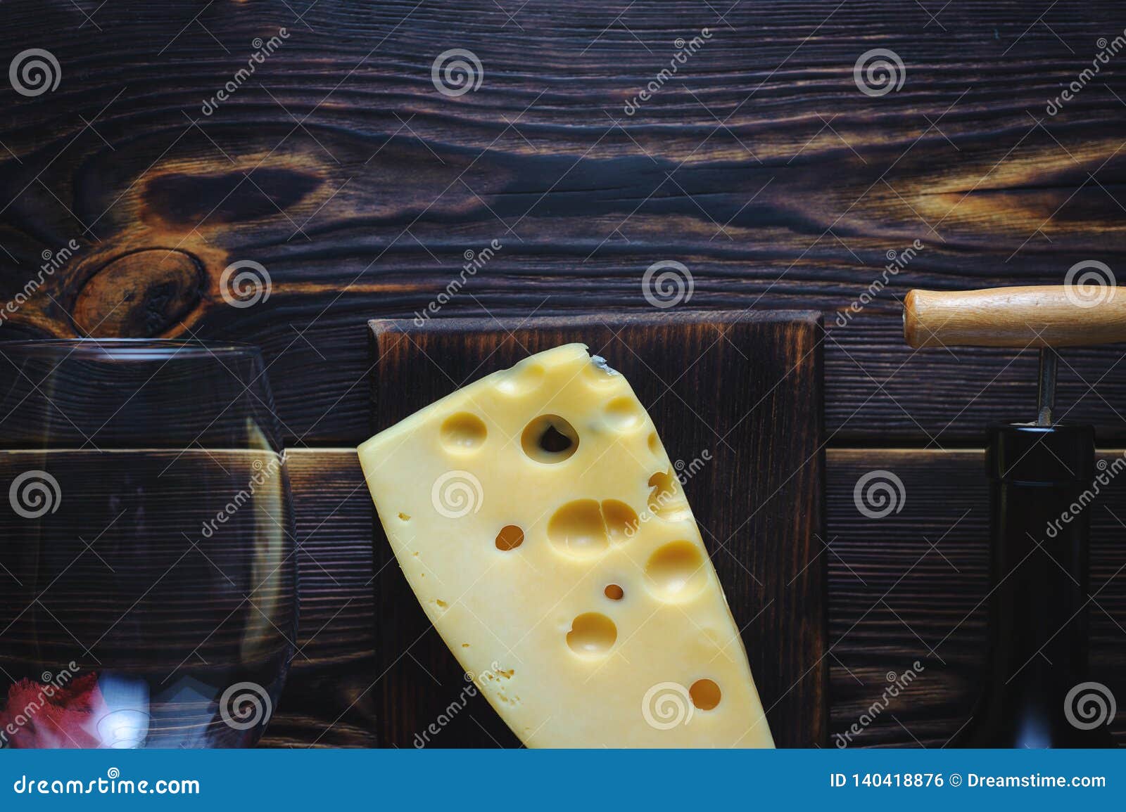 Cheese Bottle of Wine and a Glass. Copy Space Stock Photo - Image of ...
