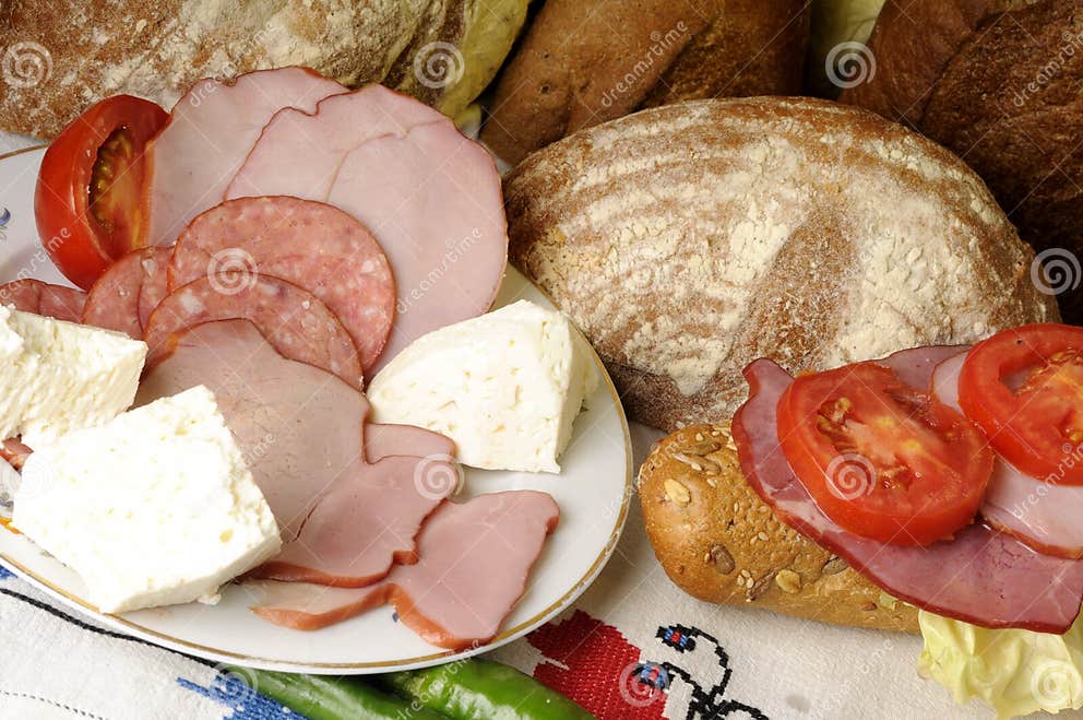Cheese, bread and meat stock photo. Image of nature, glass - 10468542