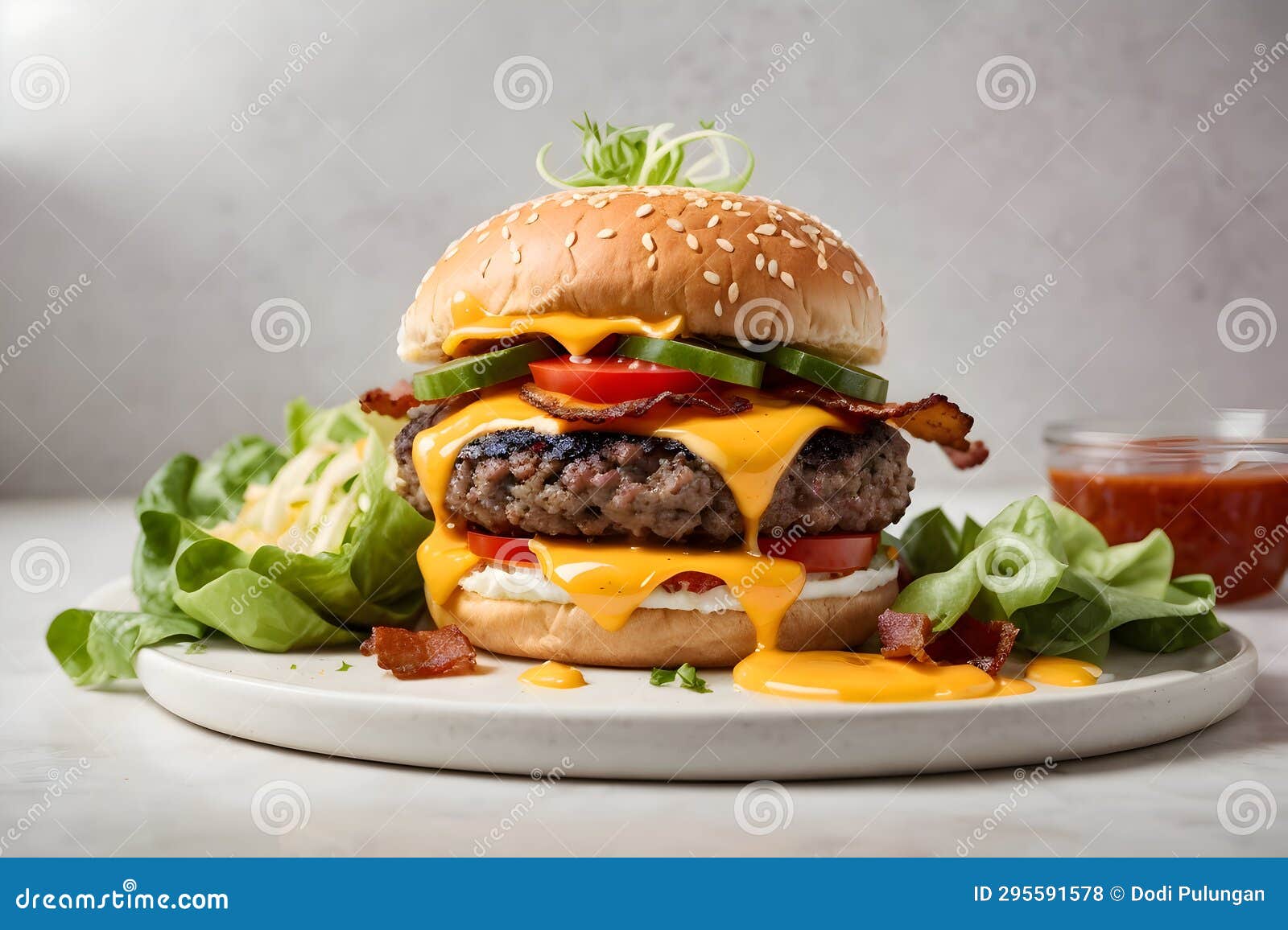 Burger Homemade Delicioua And Healthy With Beef And Cheese Royalty-Free ...
