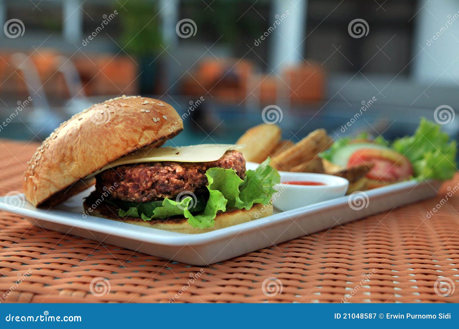 Cheese Burger at Swimming Pool Stock Image - Image of salad, gourmet ...