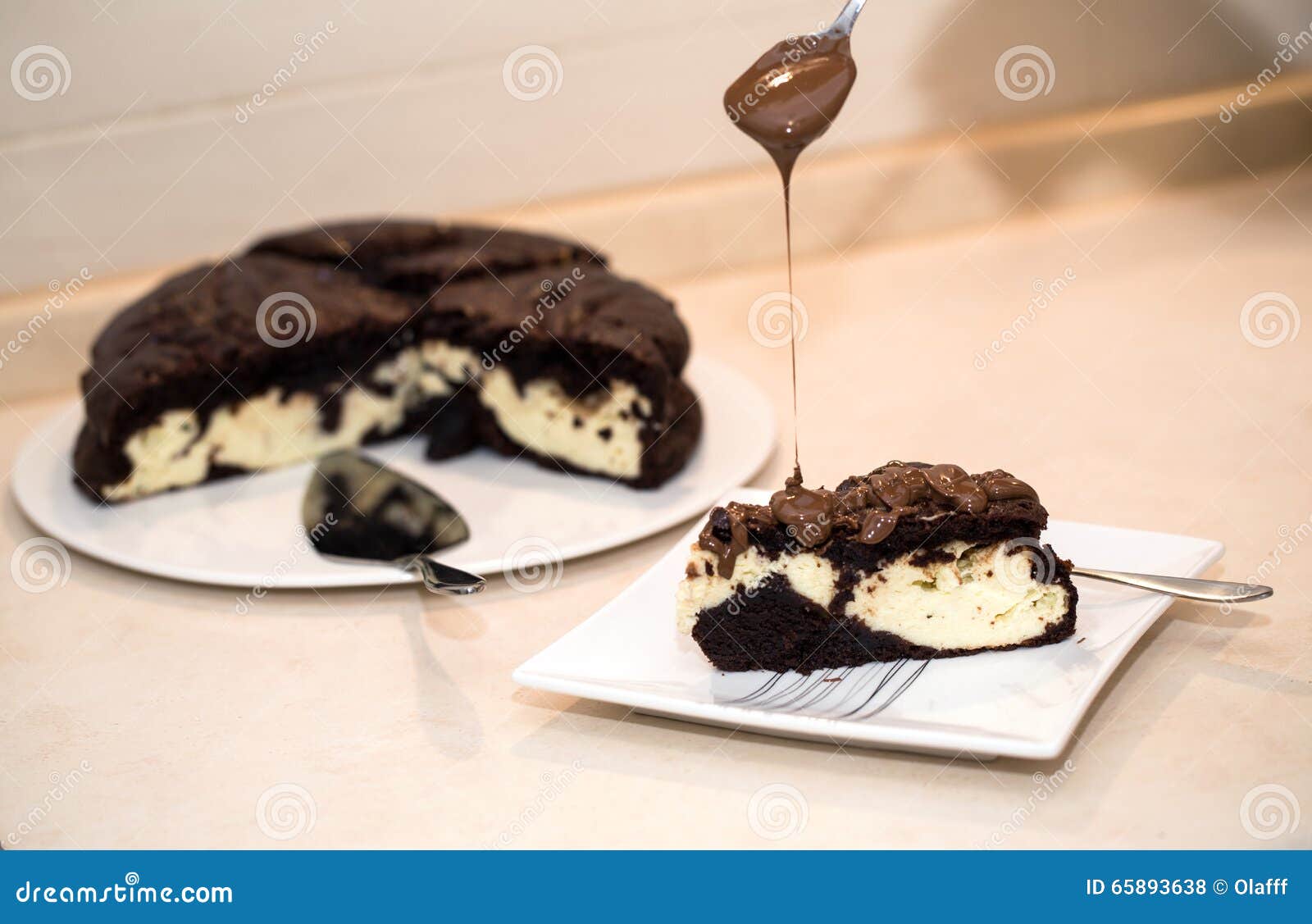 Cheese Cake on a Plate with Chocolate Stock Photo - Image of sweet ...