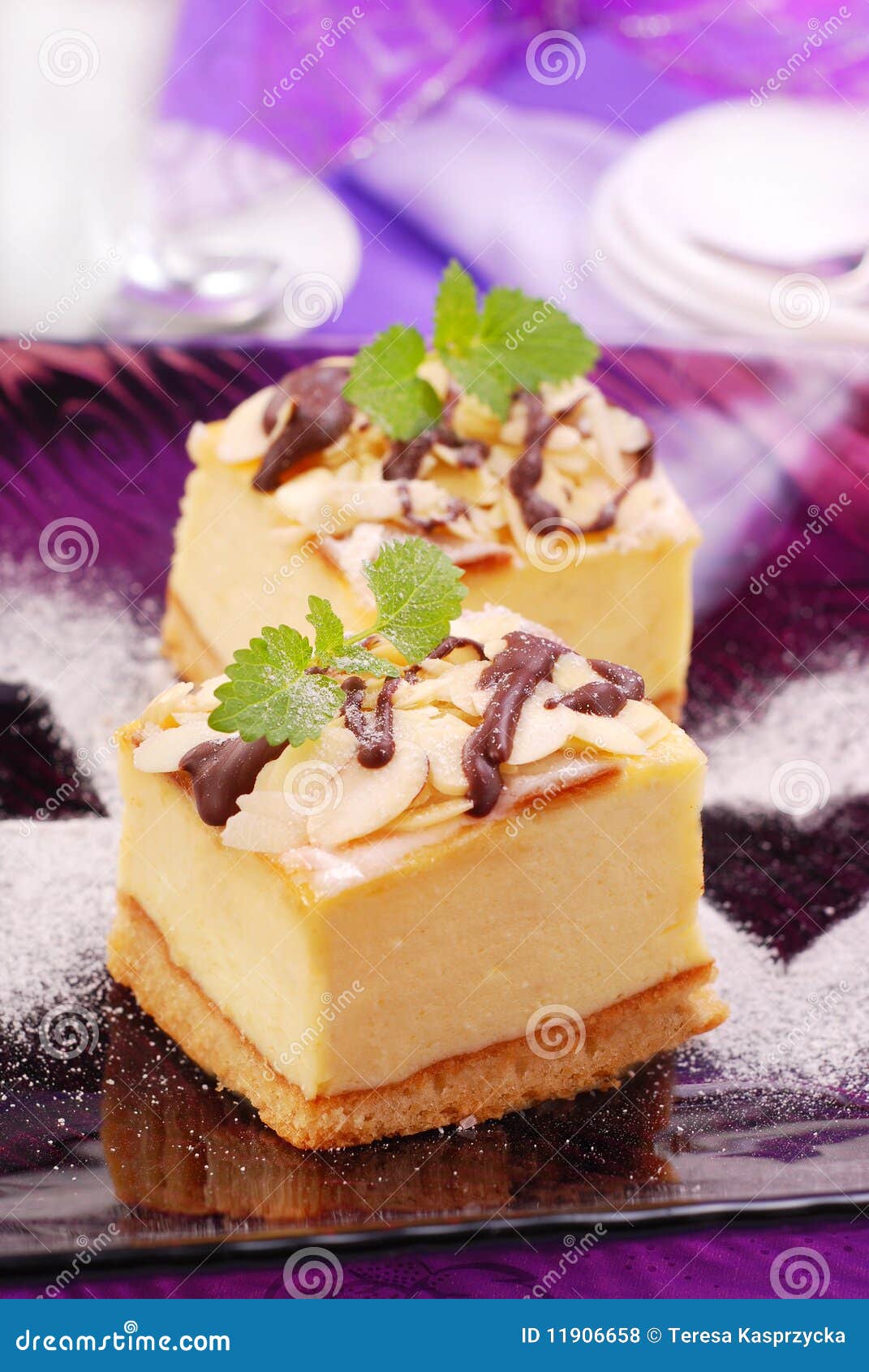 Cheese Cake on Purple Plate Stock Photo - Image of romantic, baked ...