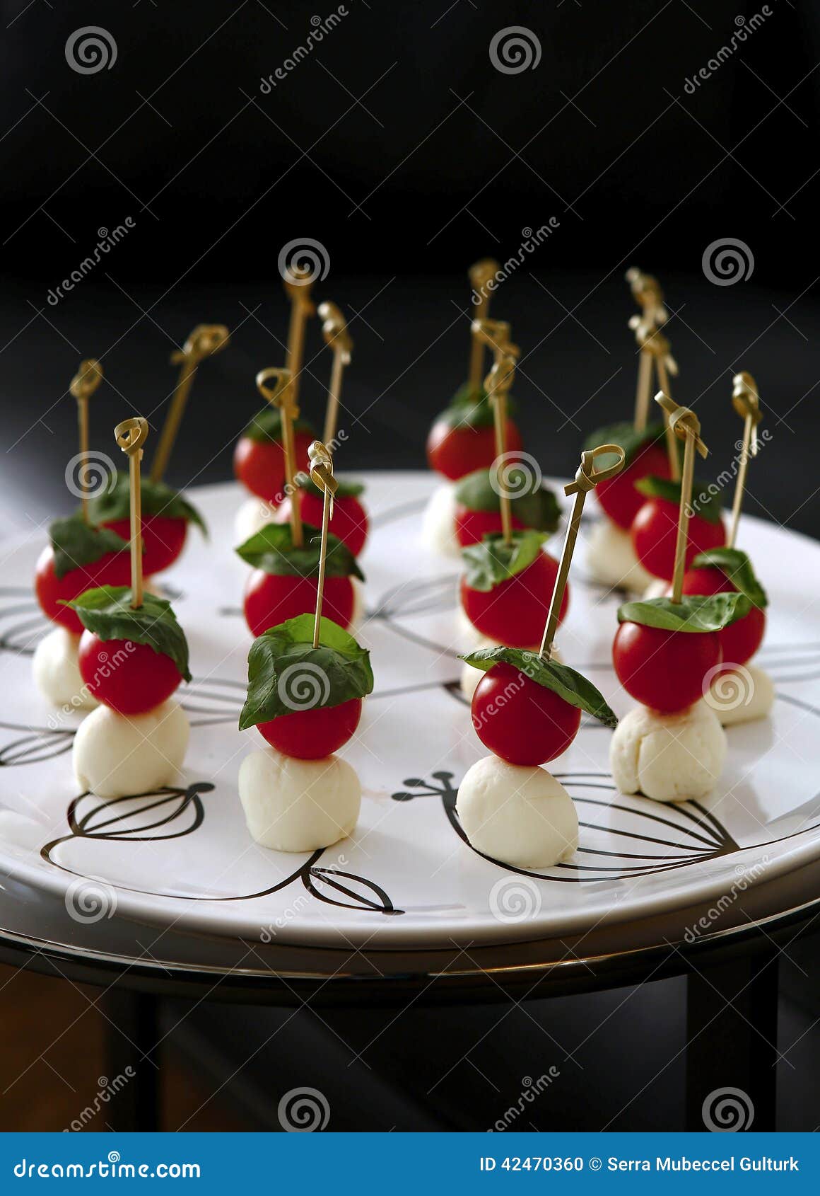 Canapes With Cherry Tomato And Cream On Frua Buffet Table Royalty-Free ...