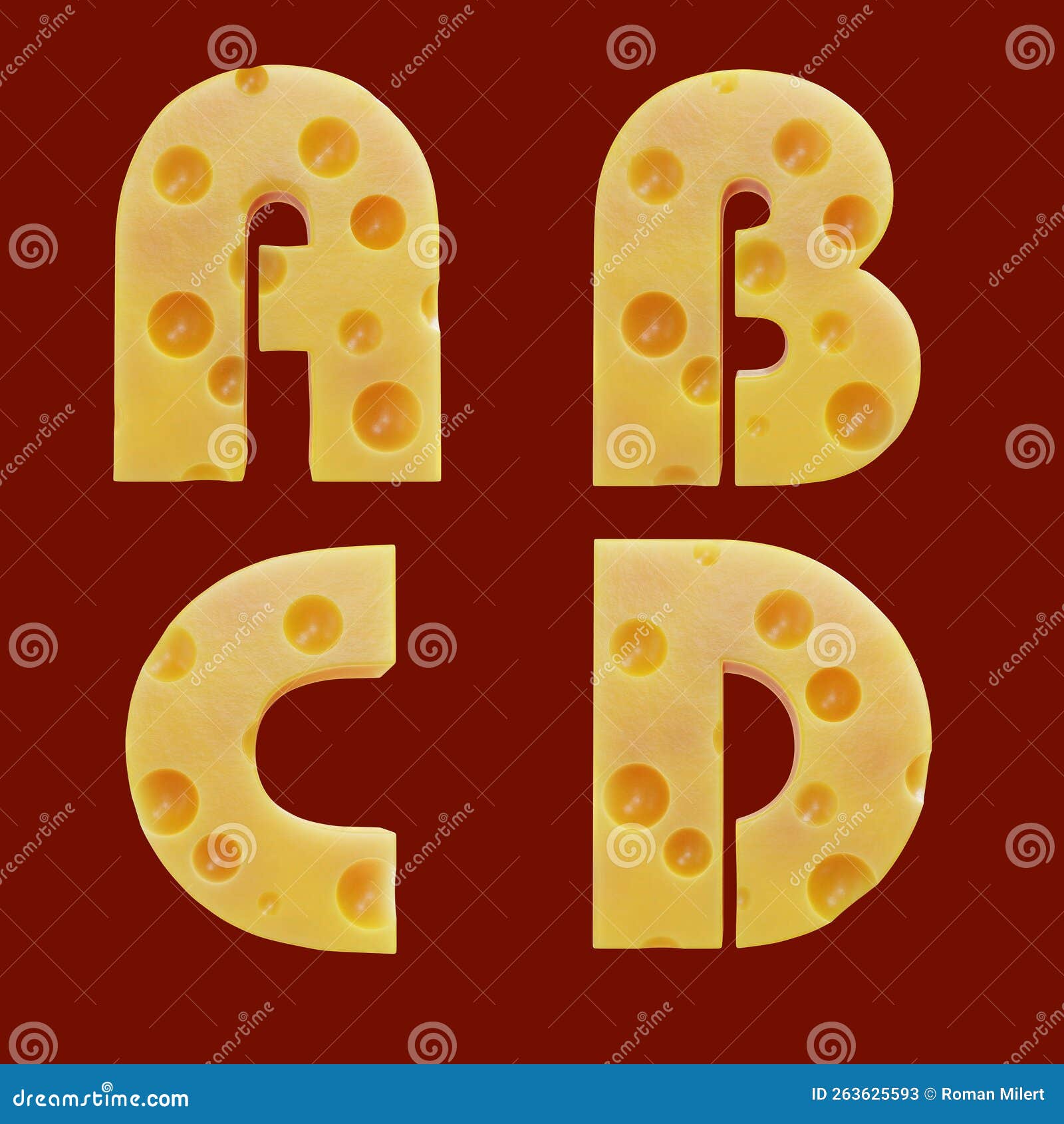 Cheese Capital Letter Alphabet - Letters a-D Stock Illustration ...