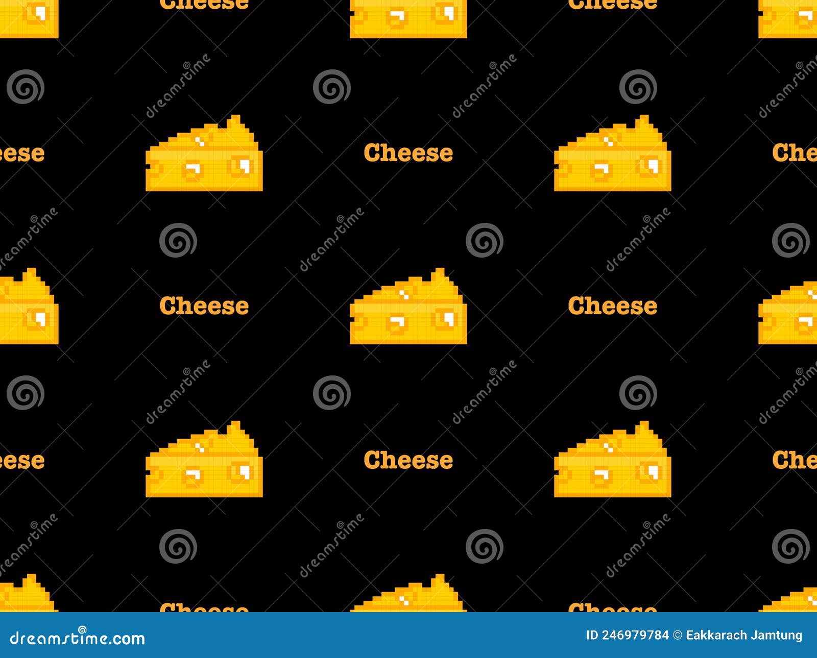 Cheese Seamless Pattern on Black Background.Pixel Style Stock ...