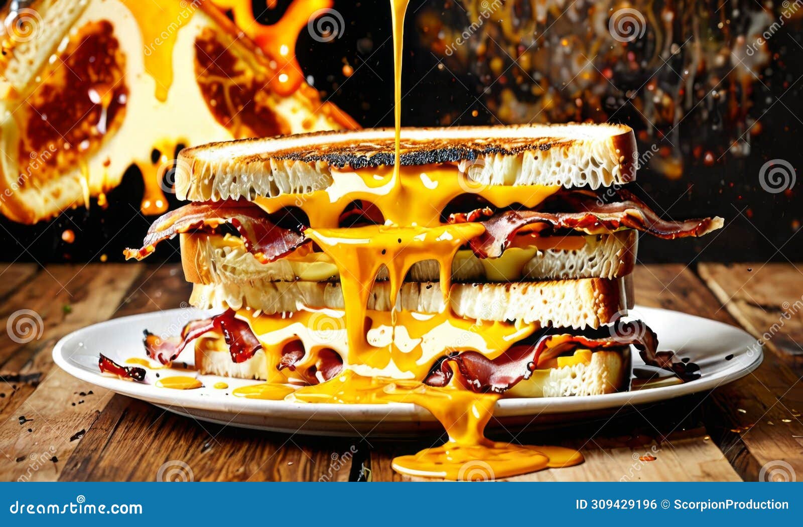 Cheese Cascade on Stacked Sandwich Stock Photo - Image of indulgence ...