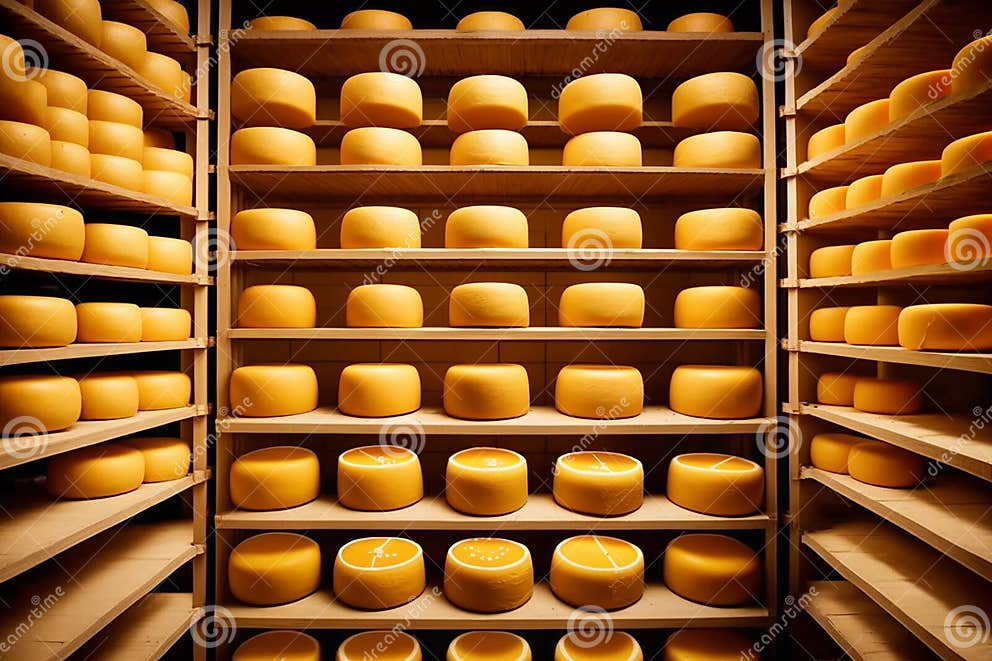 Cheese Cellar with Cheese on the Shelves. Generative AI Stock Photo ...