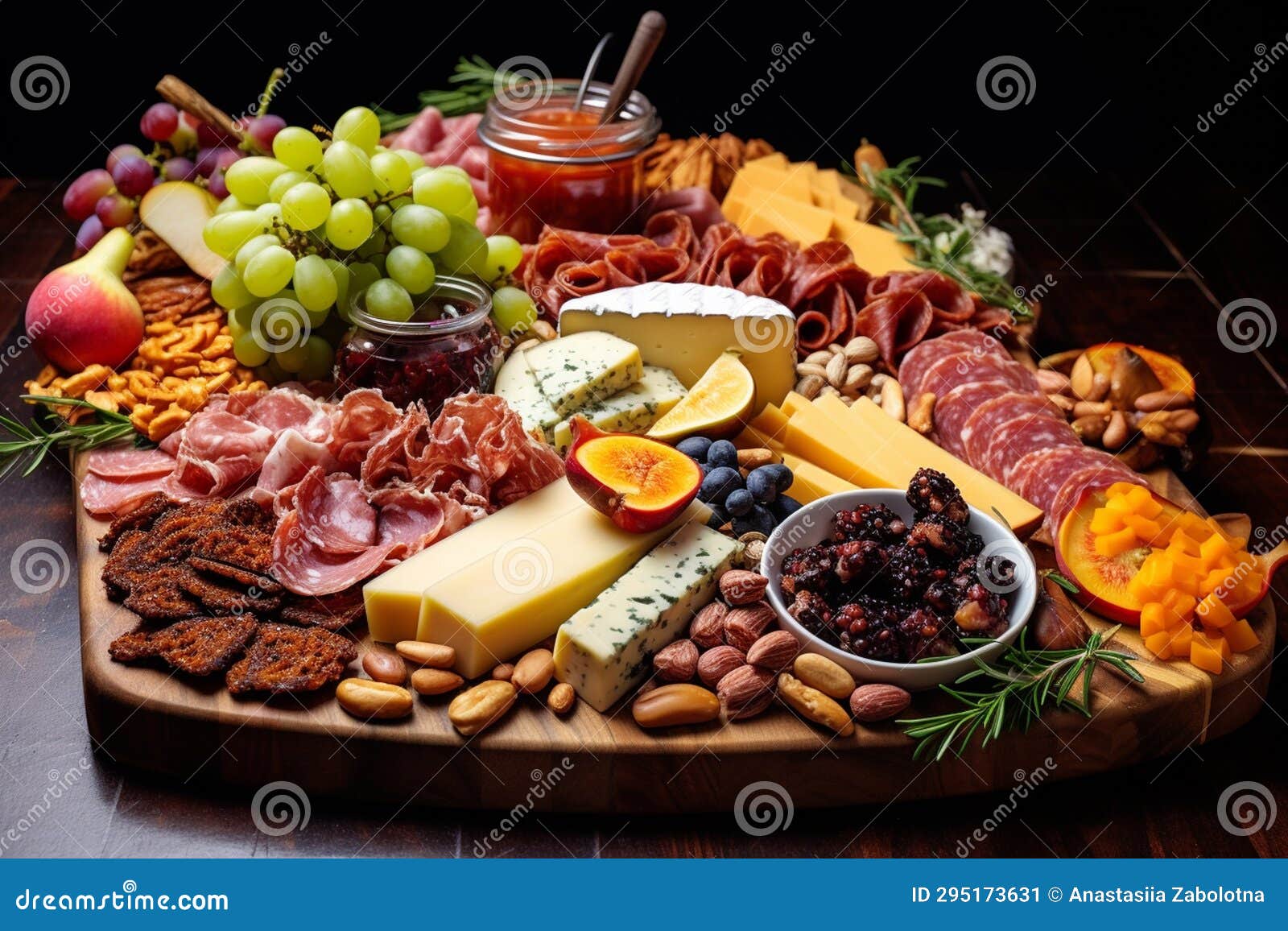 Charcuterie Board With Different Types Of Meats, Cheeses And Fruits ...