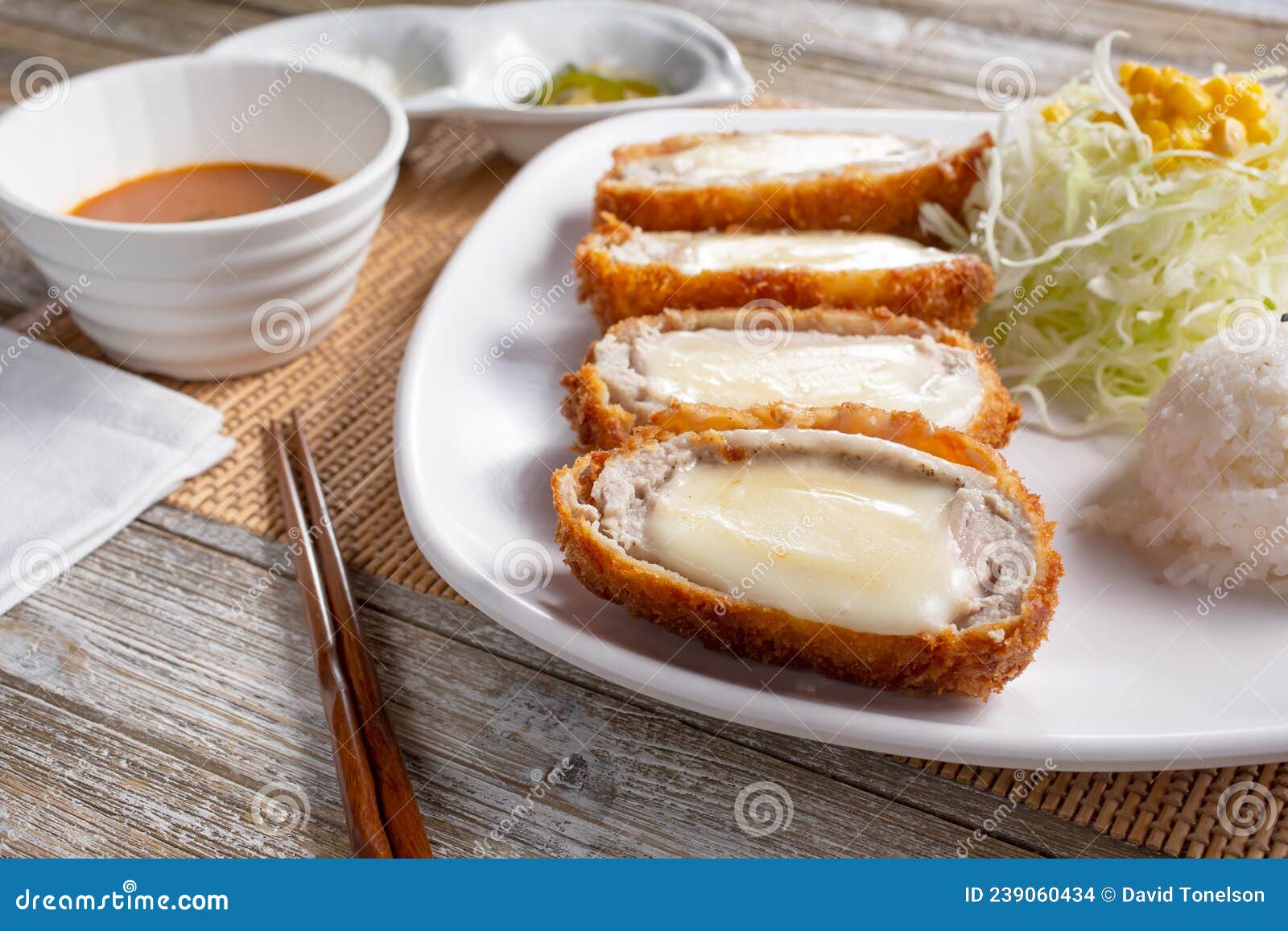 Cheese chicken katsu plate stock photo. Image of fruit - 239060434