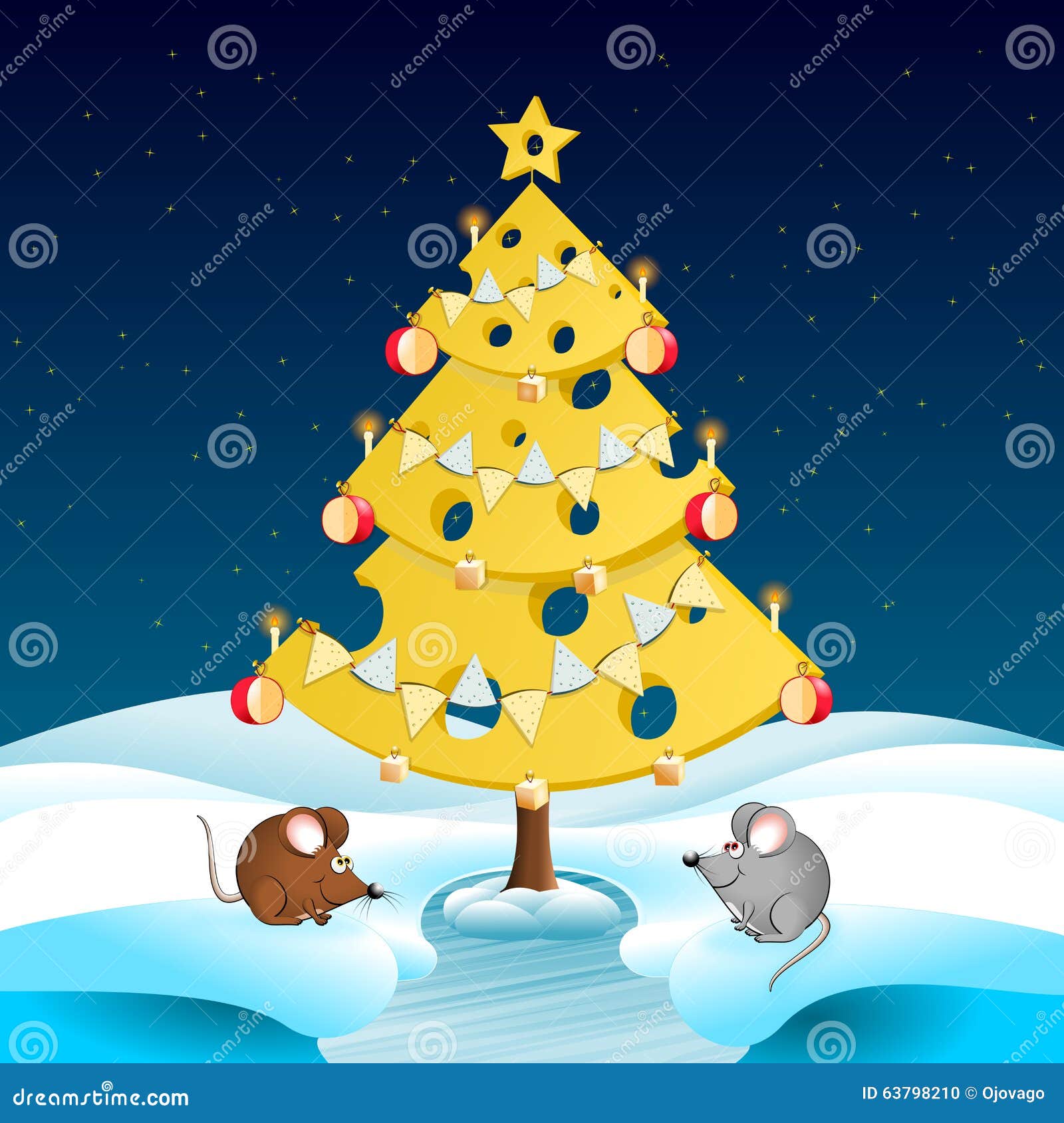 Cheese Christmas Tree with Two Mice Stock Vector - Illustration of ...