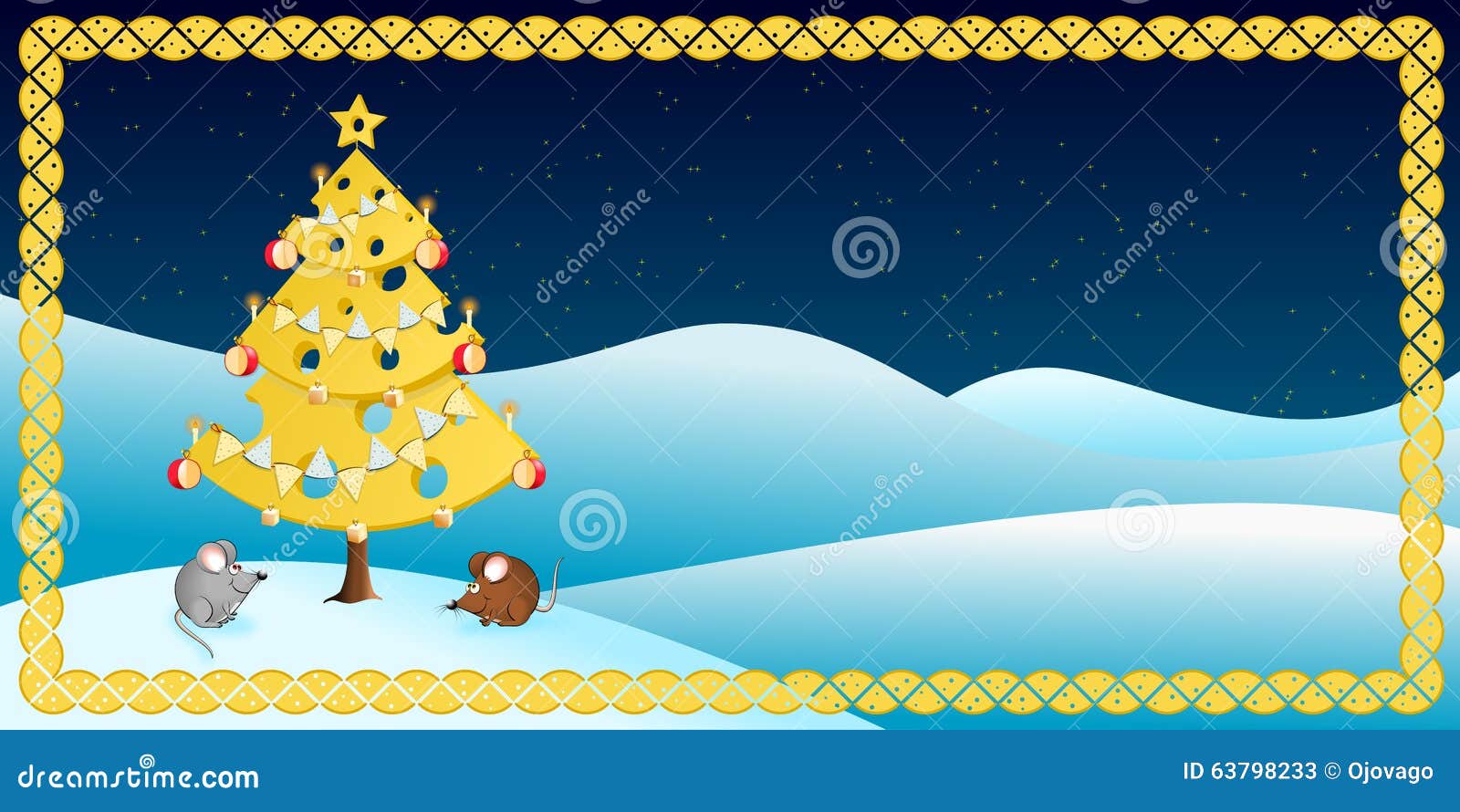 Cheese Christmas Tree with Two Mice Stock Vector - Illustration of ...
